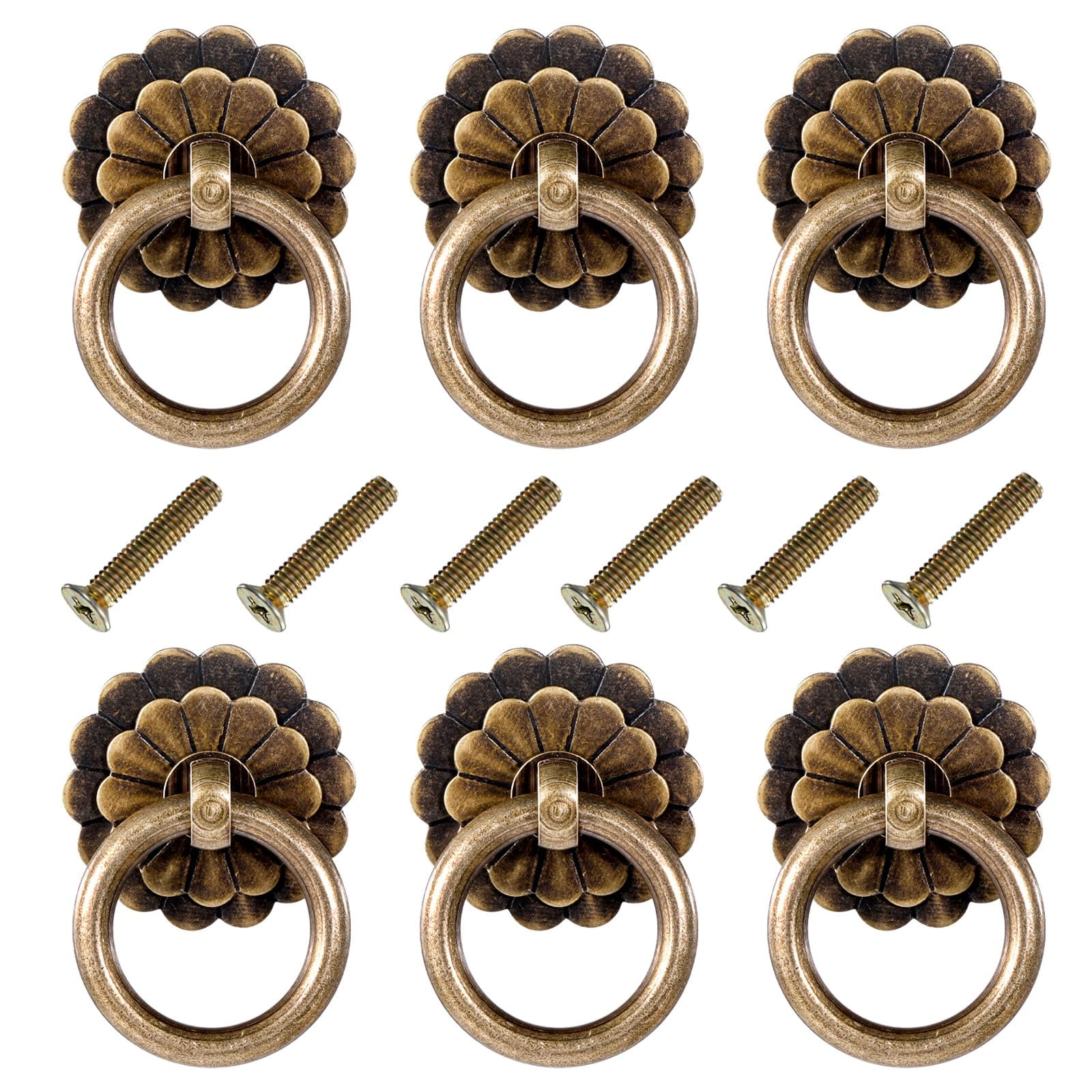 6 Pcs Antique Brass Cabinet Vintage Drawer Ring Antique Drawer Vintage Cabinet Small Ring Knobs ...