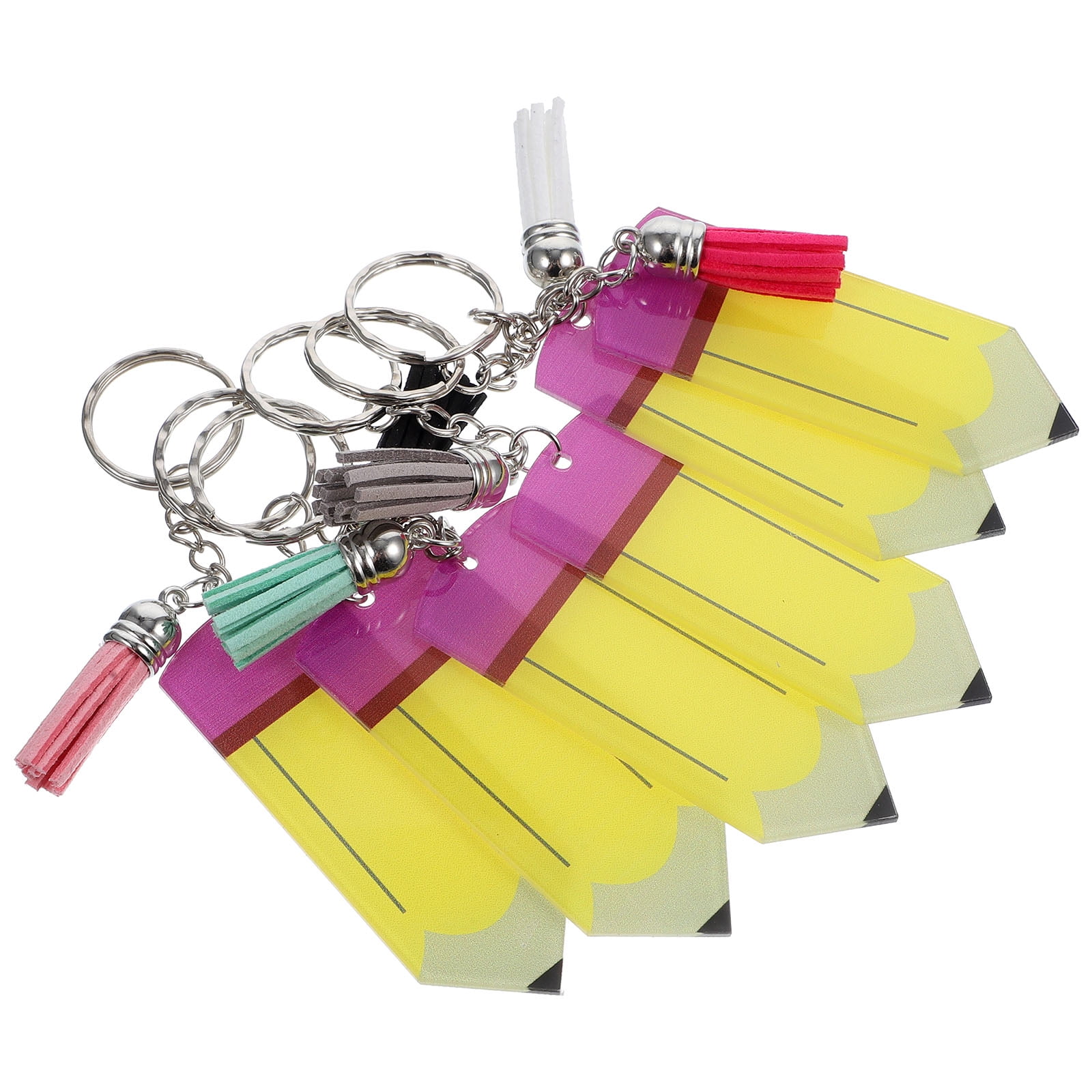 6 Pcs Arcylic Pencil Shape Keyring Mini Chain Blank Tassel Keychain ...