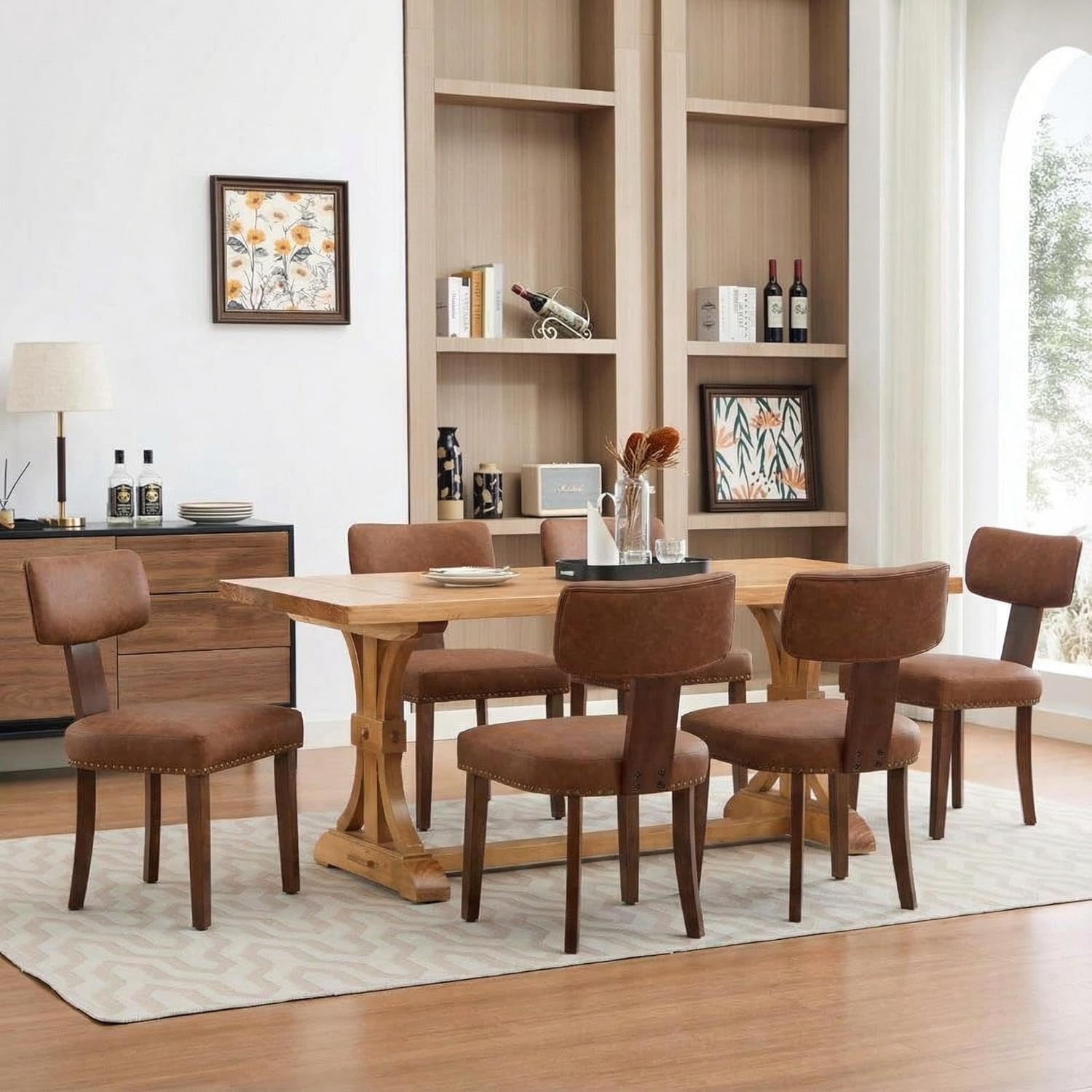 6 Pcs Armless Dining Chairs Curved Backrest + Wooden Legs Upholstered ...
