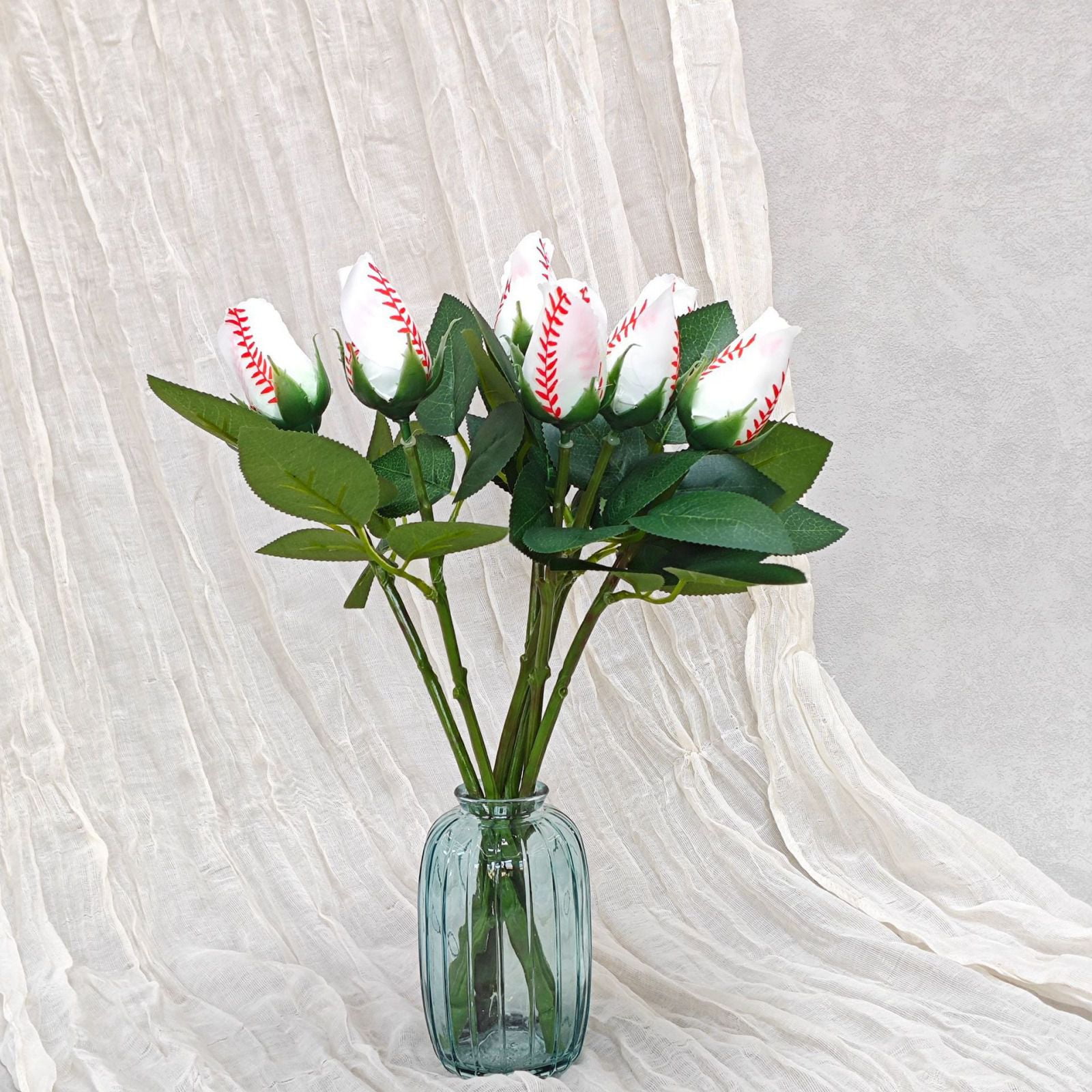 6 Pcs Artificial Bendable Softball Rose PU Leather Sports Theme Flower ...