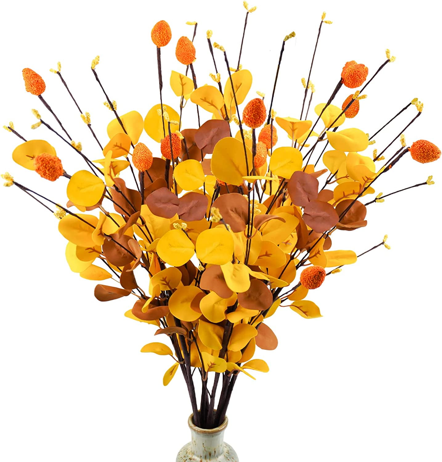 6 Pcs Artificial Fall Eucalyptus Stems Fall Eucalyptus Leaves Plants ...