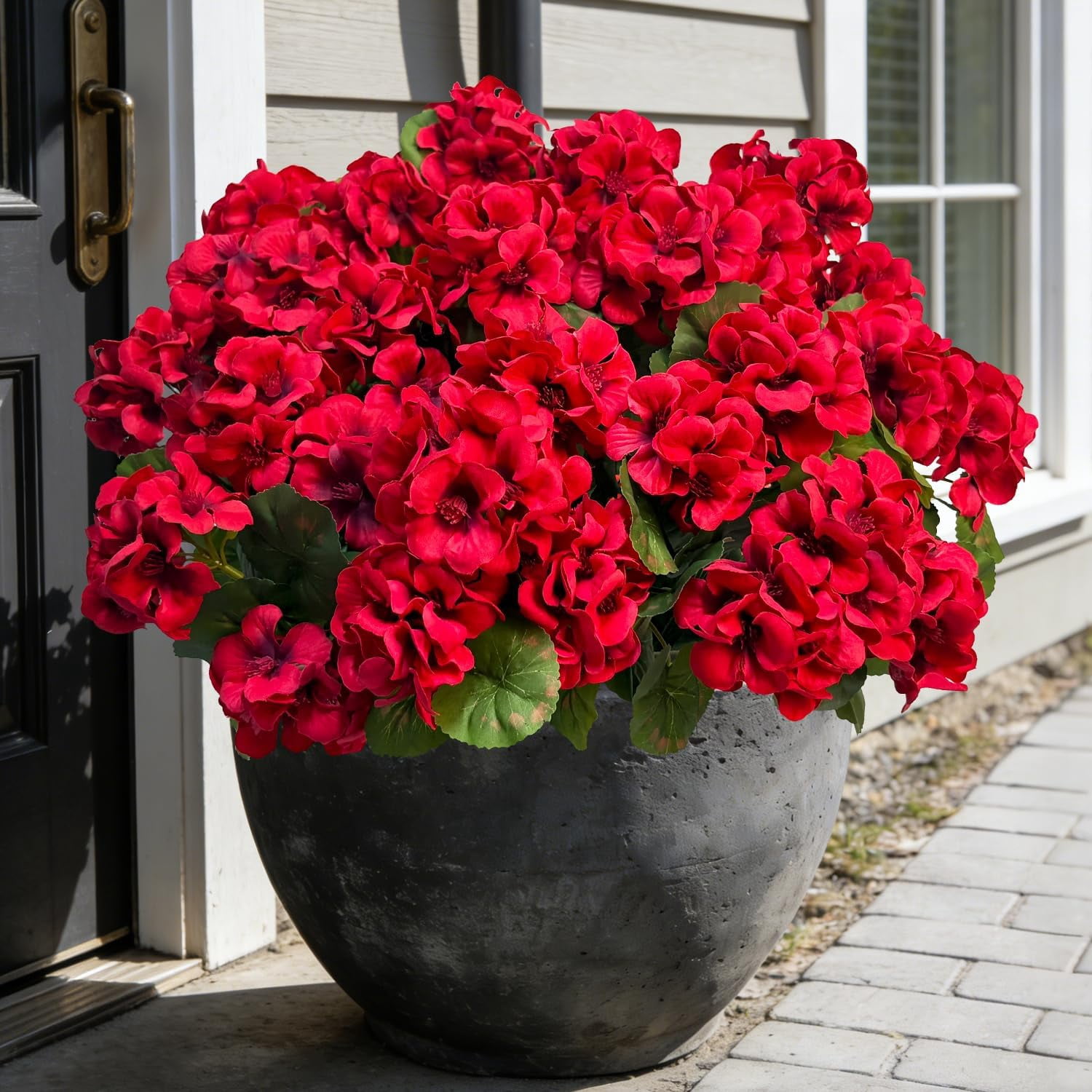 6 Pcs Artificial Flowers for Outdoors, Red Fake Geranium Flowers UV ...