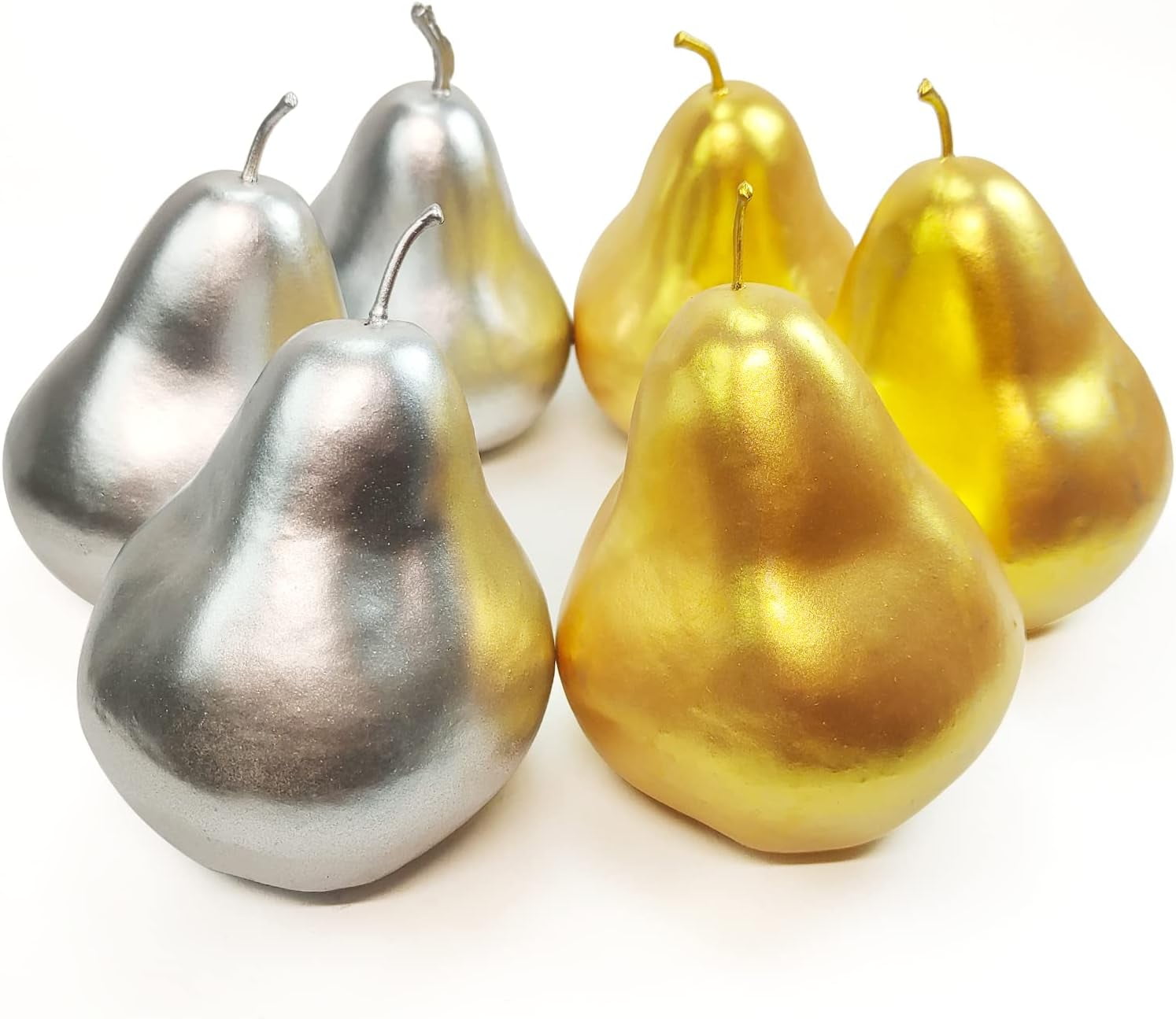 6 Pcs Artificial Golden Silver Pears, Fake Pears Artificial Golden ...