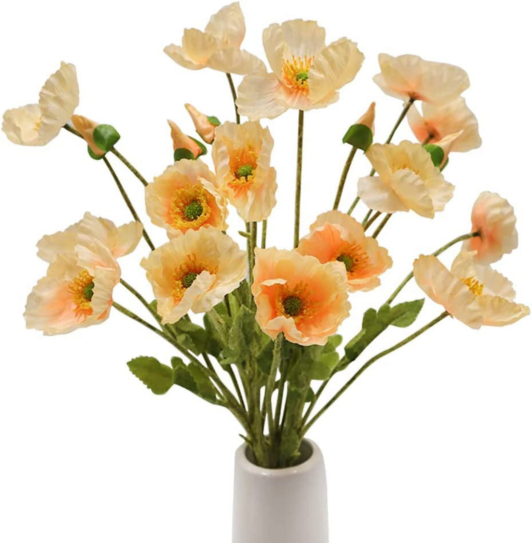 6 Pcs Artificial Poppy Flowers Silk Poppies Flowers with Stems Faux ...