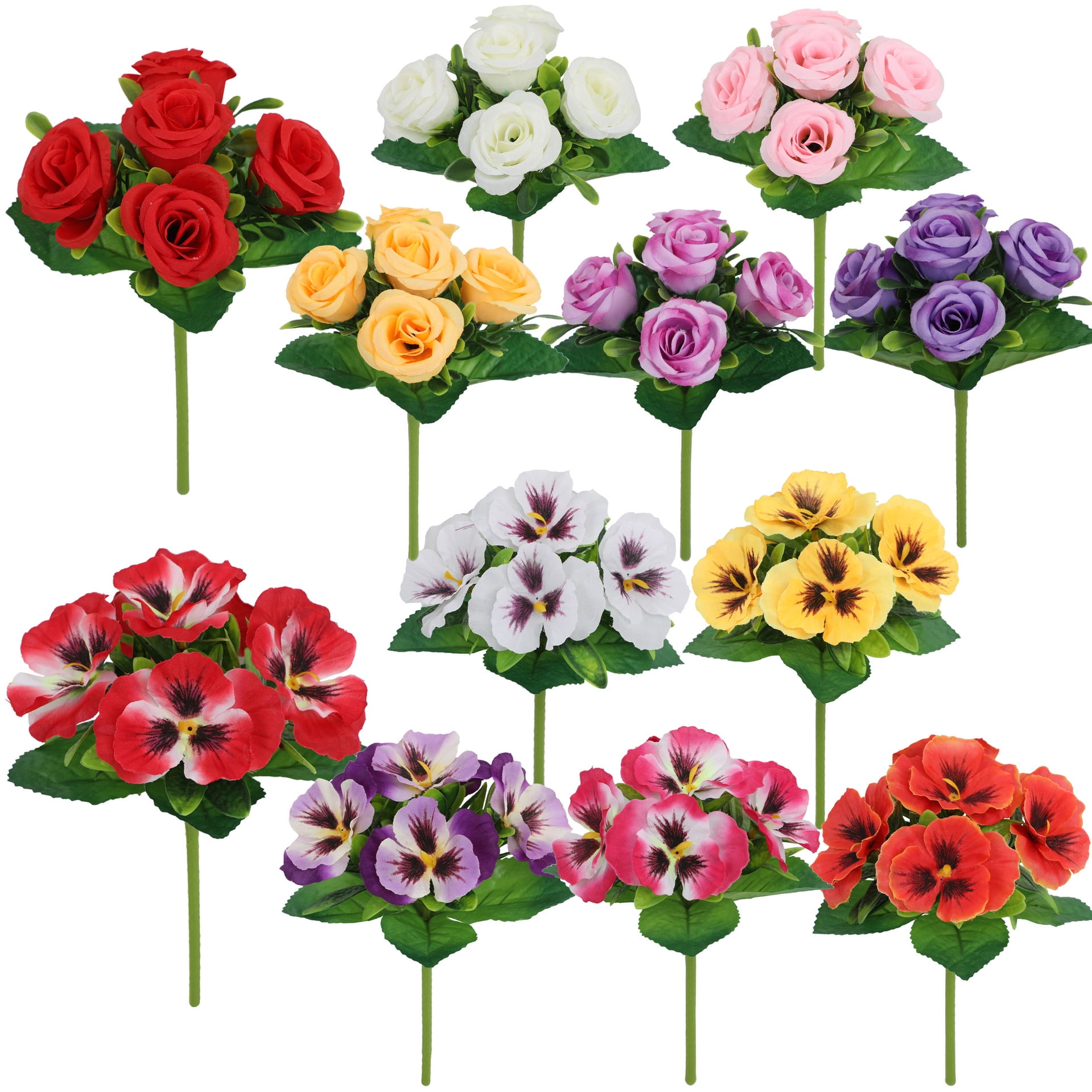 6 Pcs Artificial Rose/Pansy Flowers Bulk with Long Stem,Realistic Silk ...