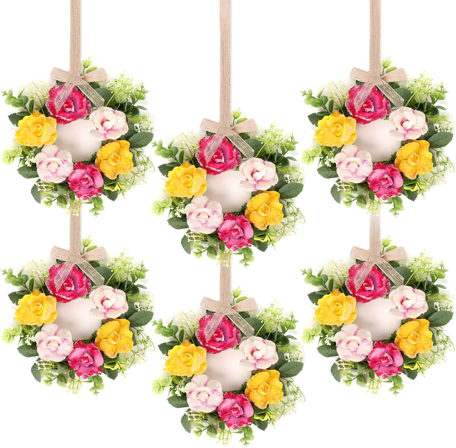 6 Pcs Artificial Rose Wreaths for Kitchen Cabinet Mini Floral Wreath ...