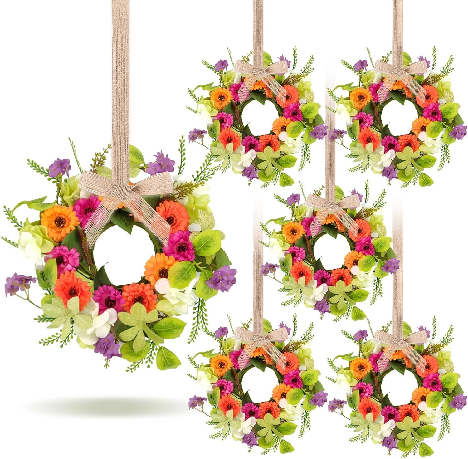 6 Pcs Artificial Spring Summer Swag Wreaths Mini Colorful Daisy Floral ...