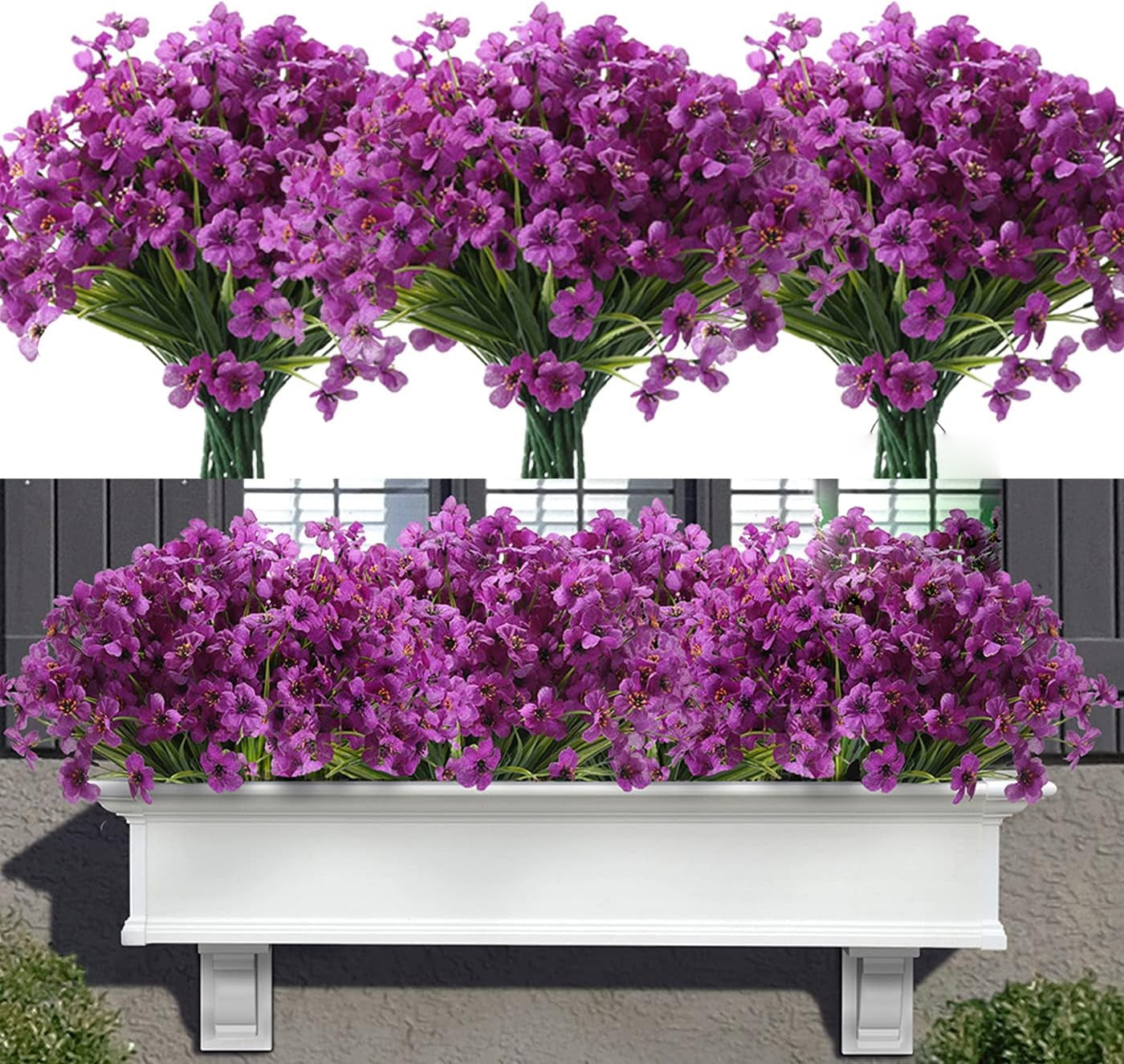 6 Pcs Artificial Violet Flowers UV Resistant Silk Fake Flower with ...