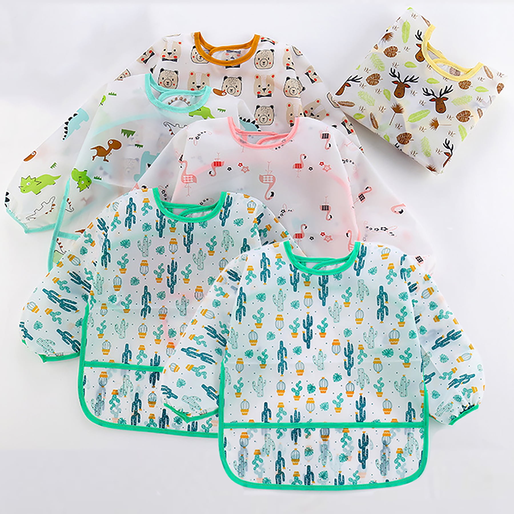 6 Pcs Baby Bibs for Boys Girls, Waterproof Toddler Bibs with Catcher ...