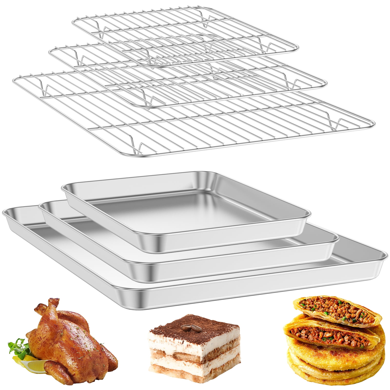 6 Pcs Baking Sheet with Cooling Rack Set with 3 Baking Trays 3 Racks ...