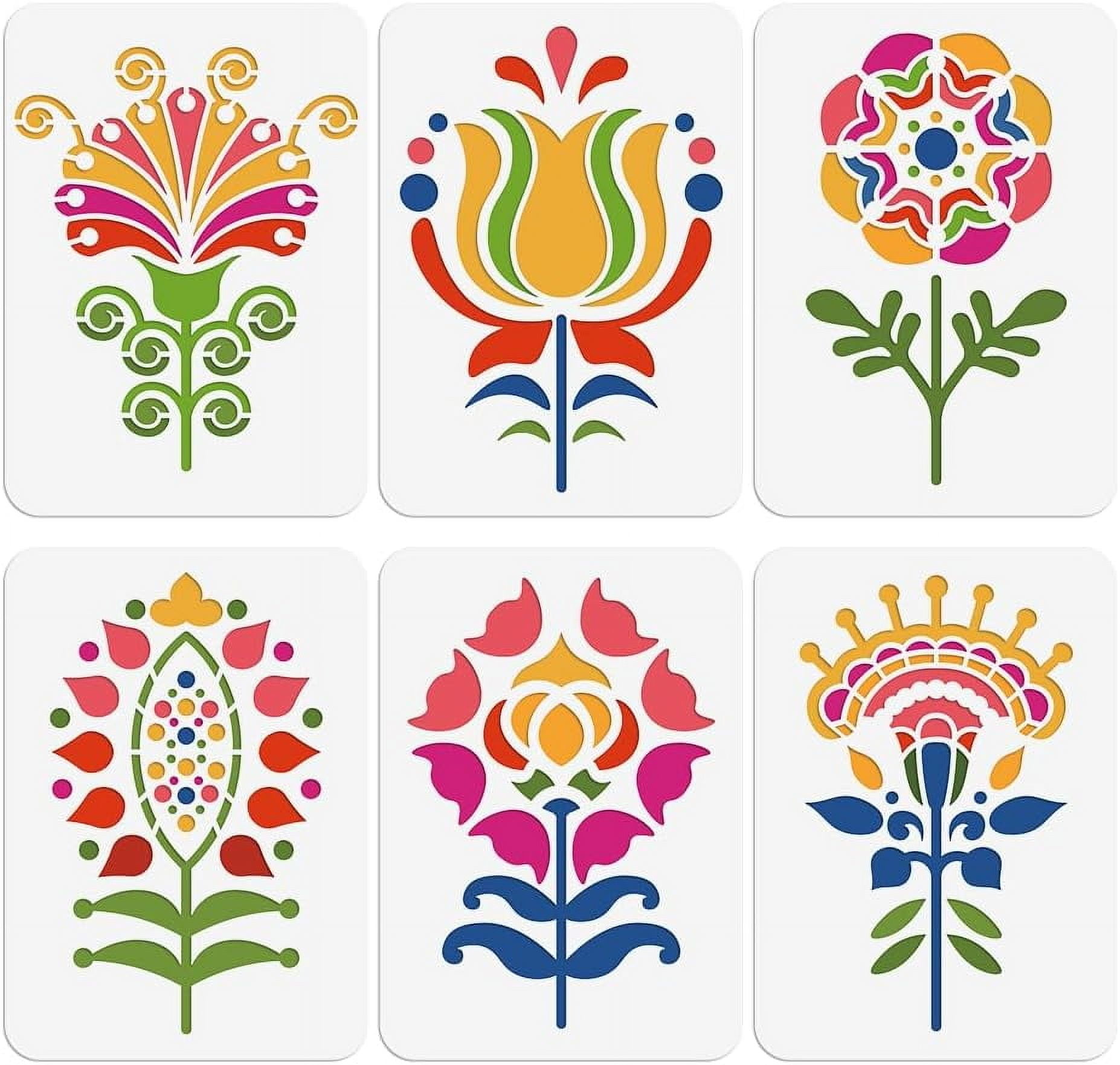 6 Pcs Ballad Flowers PET Painting Stencil 11.7×8.3 inch Reusable DIY ...