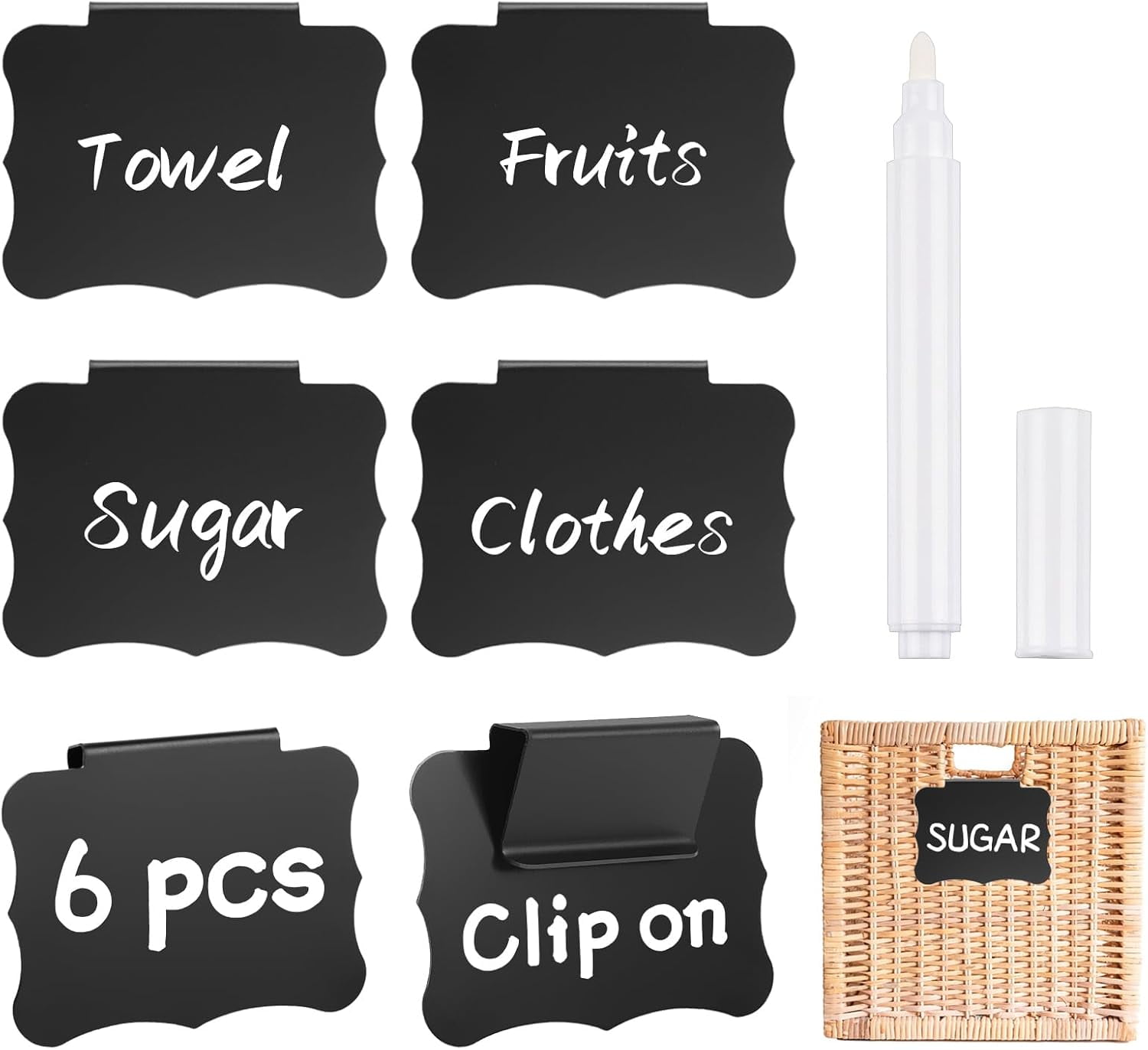 6 Pcs Basket Labels for Storage Bins, Black Removable Bin Labels with ...