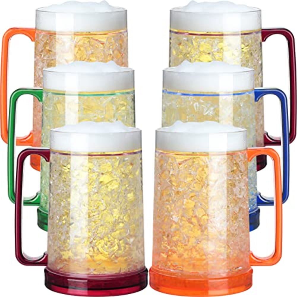 6 Pcs Beer Mugs with Gel Freezer 16oz Clear Double Wall Beer Mugs with ...