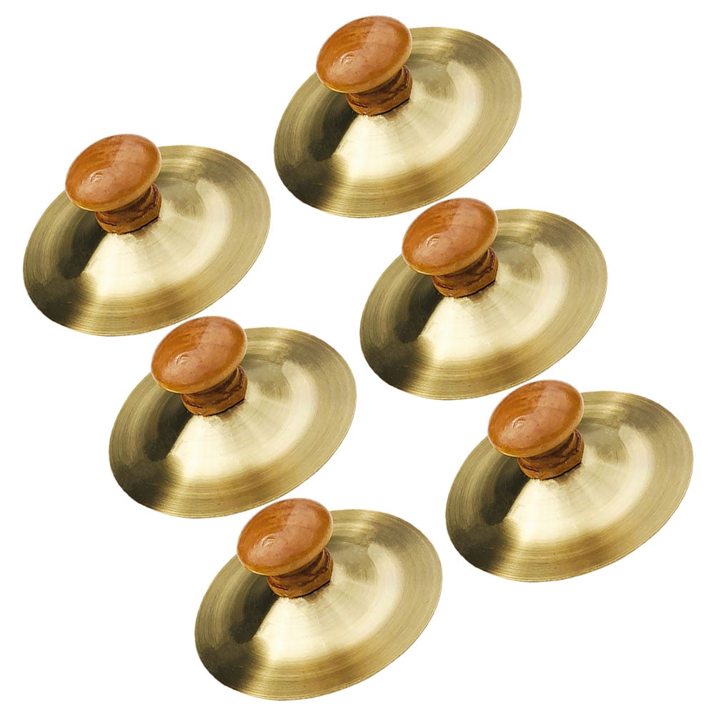 6 Pcs Finger Cymbals With Wooden Handles Metal Band Cymbals Mini ...