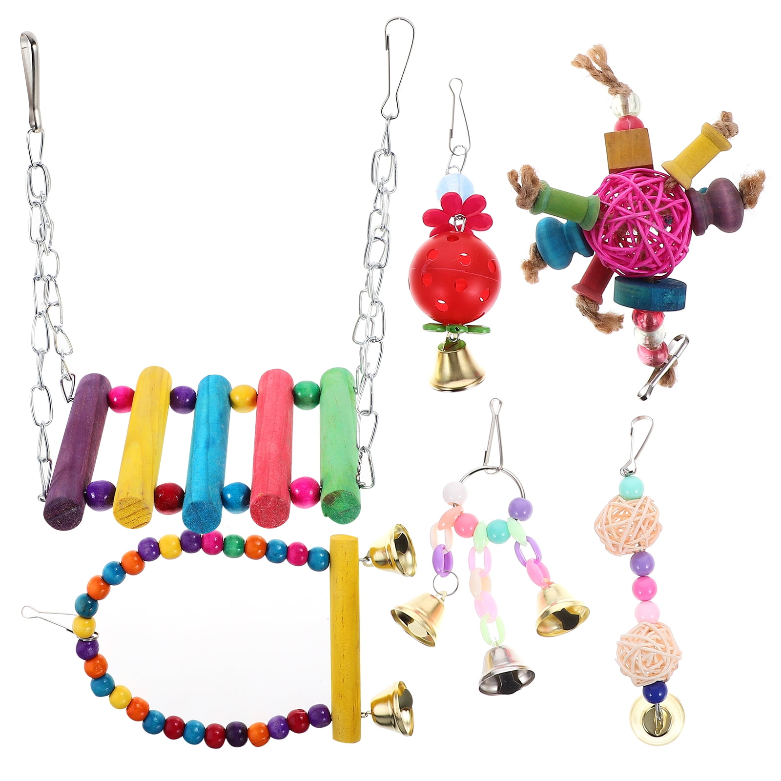 6 Pcs Bird Cage Bird Toys for Cage Cage Bird Toy Parrot Perch Wood Bird ...