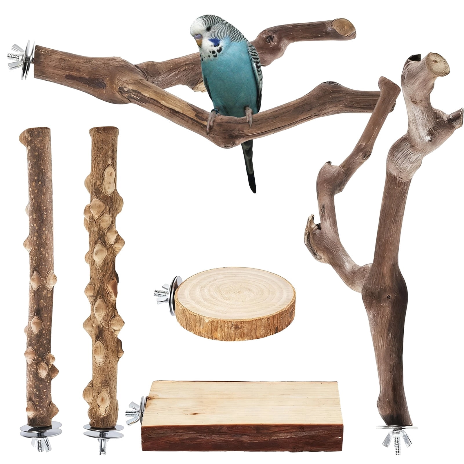 6 Pcs Natural Grapewood Bird Perch Set – Variety Pack with Platform ...