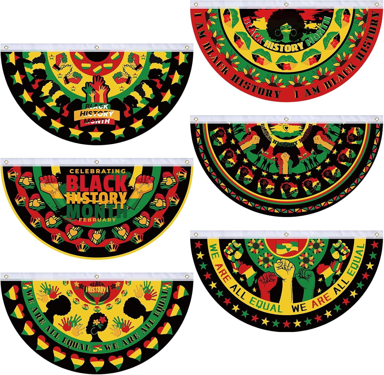 6 Pcs Black History Month Bunting Flag African Americans Garden Fan ...