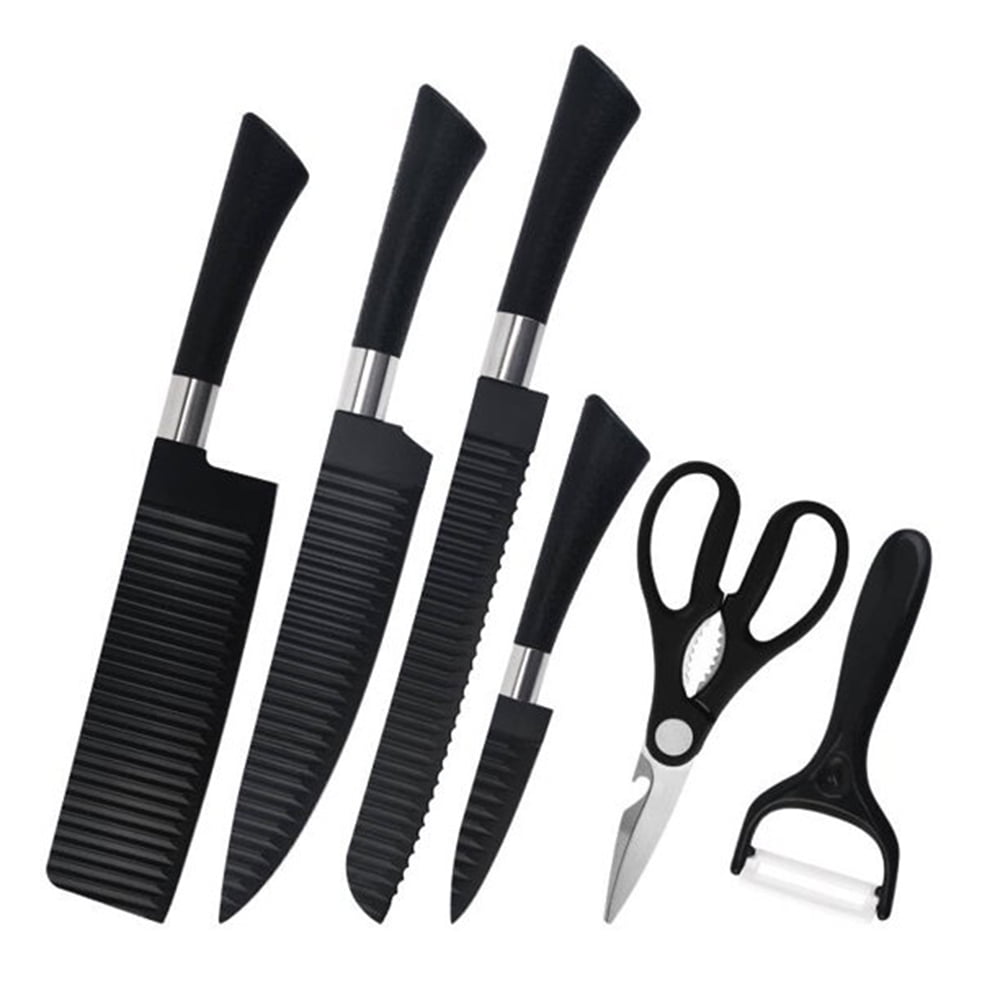 6 Pcs Black Kitchen Knife Set,Colored Kitchen Knives Set with Non-Stick ...