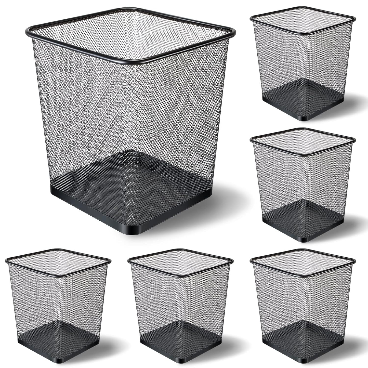6 Pcs Black Mesh Trash Can Wastebasket Square Trash Can Metal Wire ...
