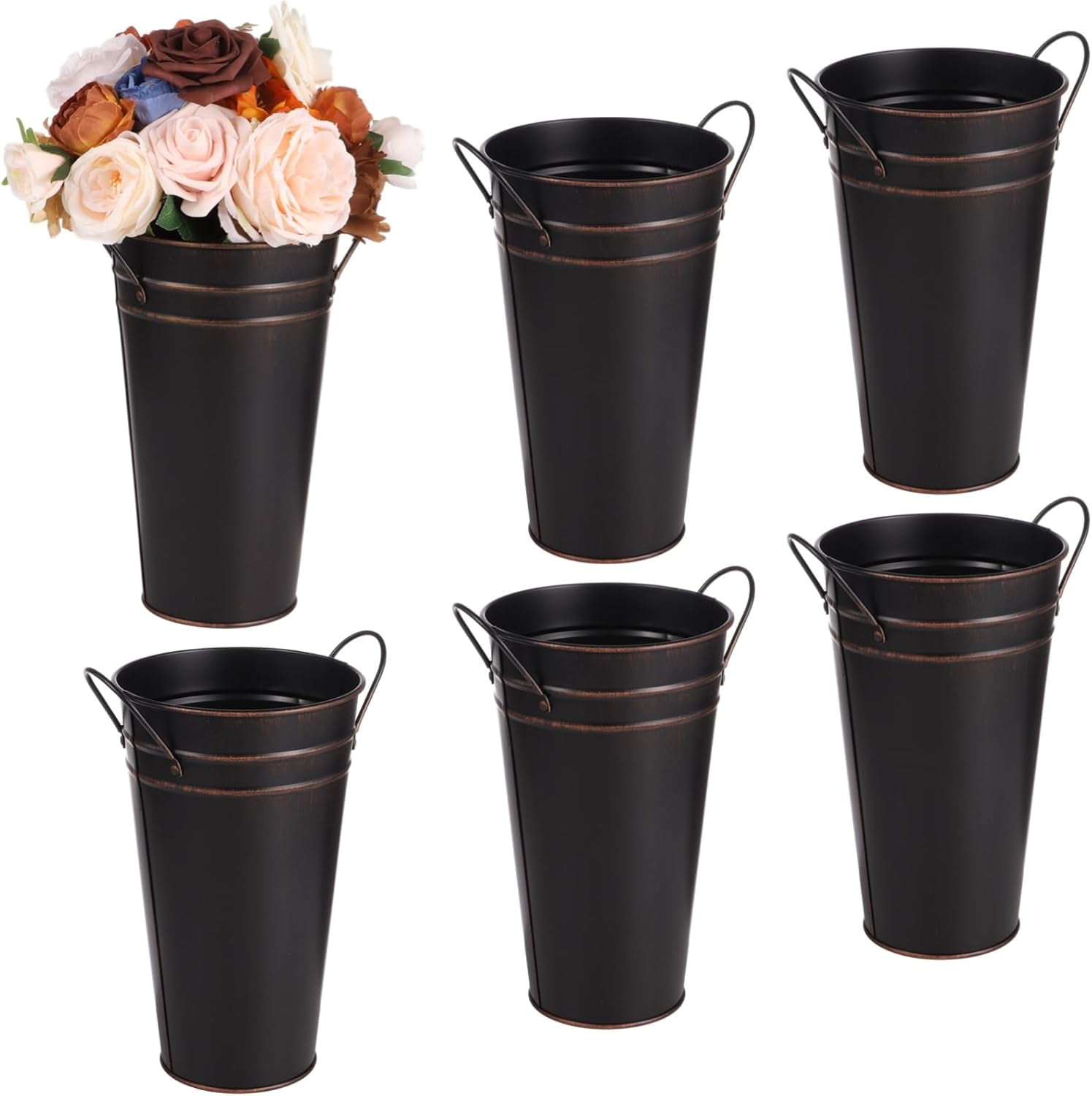 6 Pcs Blcak Flower Buckets, Galvanized Metal Vases,7.9 Inches Flower ...