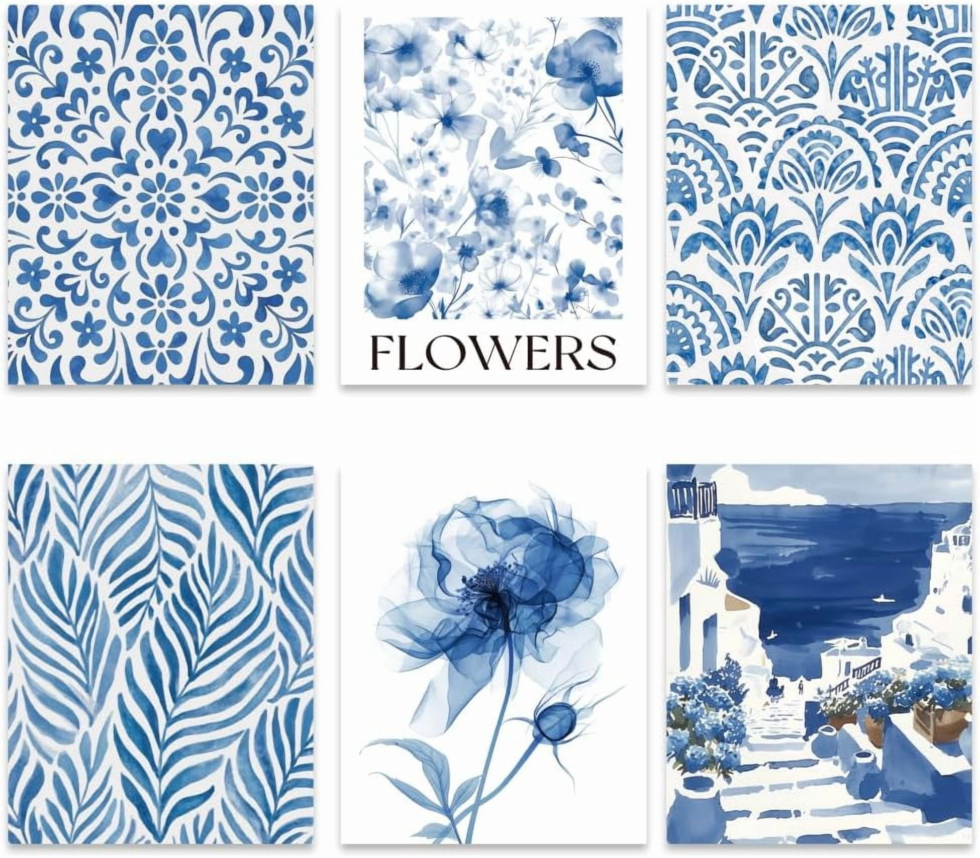 6 Pcs Blue Coastal Wall Art Prints Blue White Wall Art Aesthetic ...