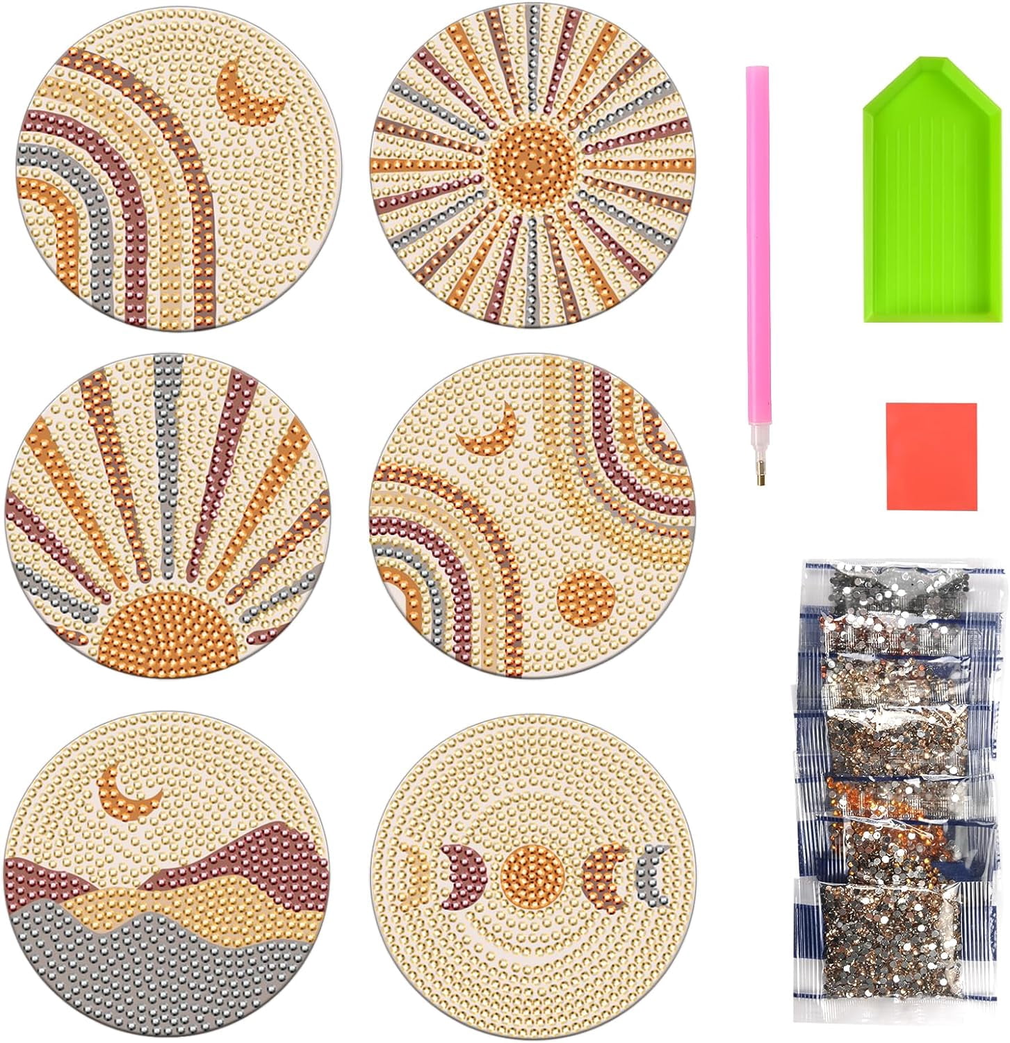 6 Pcs Boho Diamond Painting Coasters, Boho Diamond Art Coasters, DIY ...