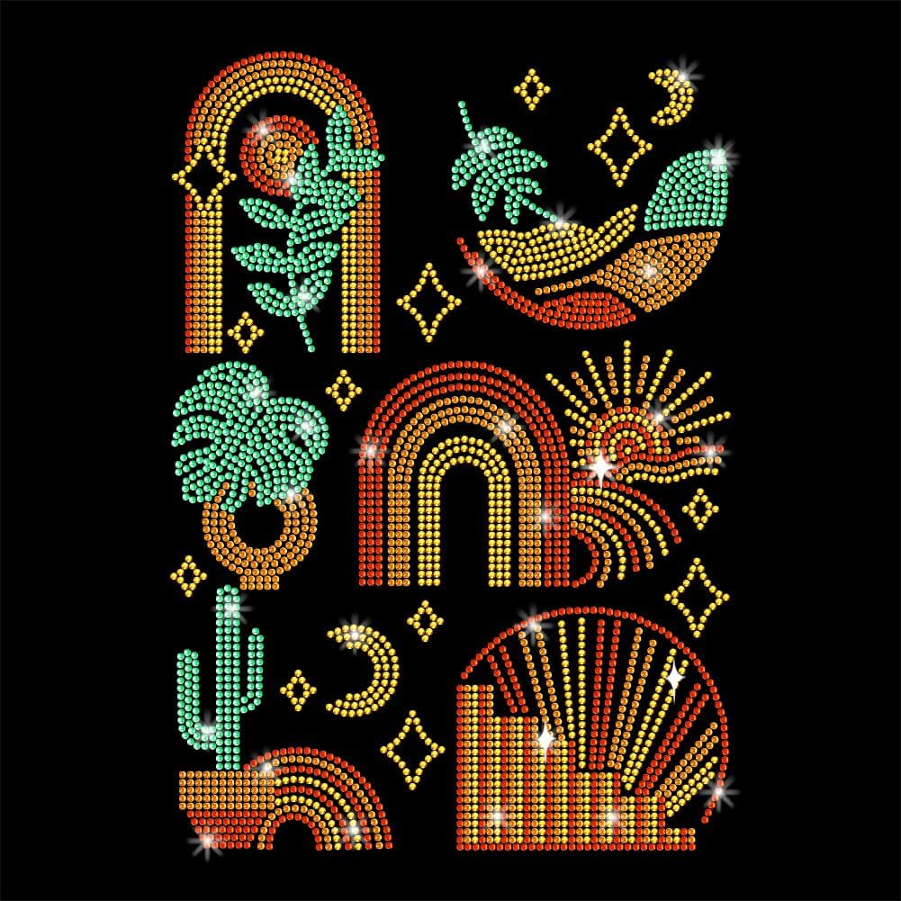 6 Pcs Boho Elements Pattern Iron on Rhinestones Transfer Bling Crystal ...