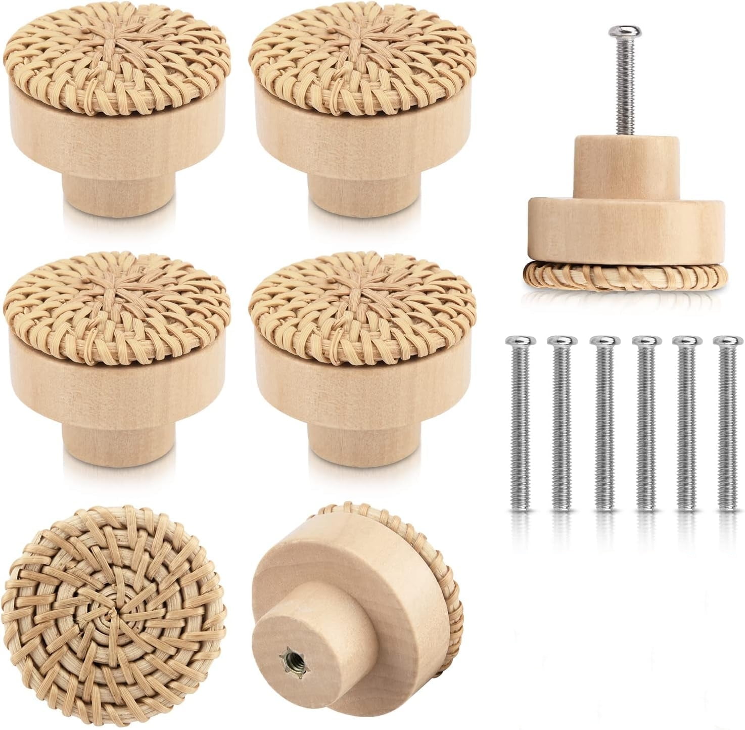 6 Pcs Boho Rattan Dresser Knobs for Girls Kitchen Cabinet Knobs and ...
