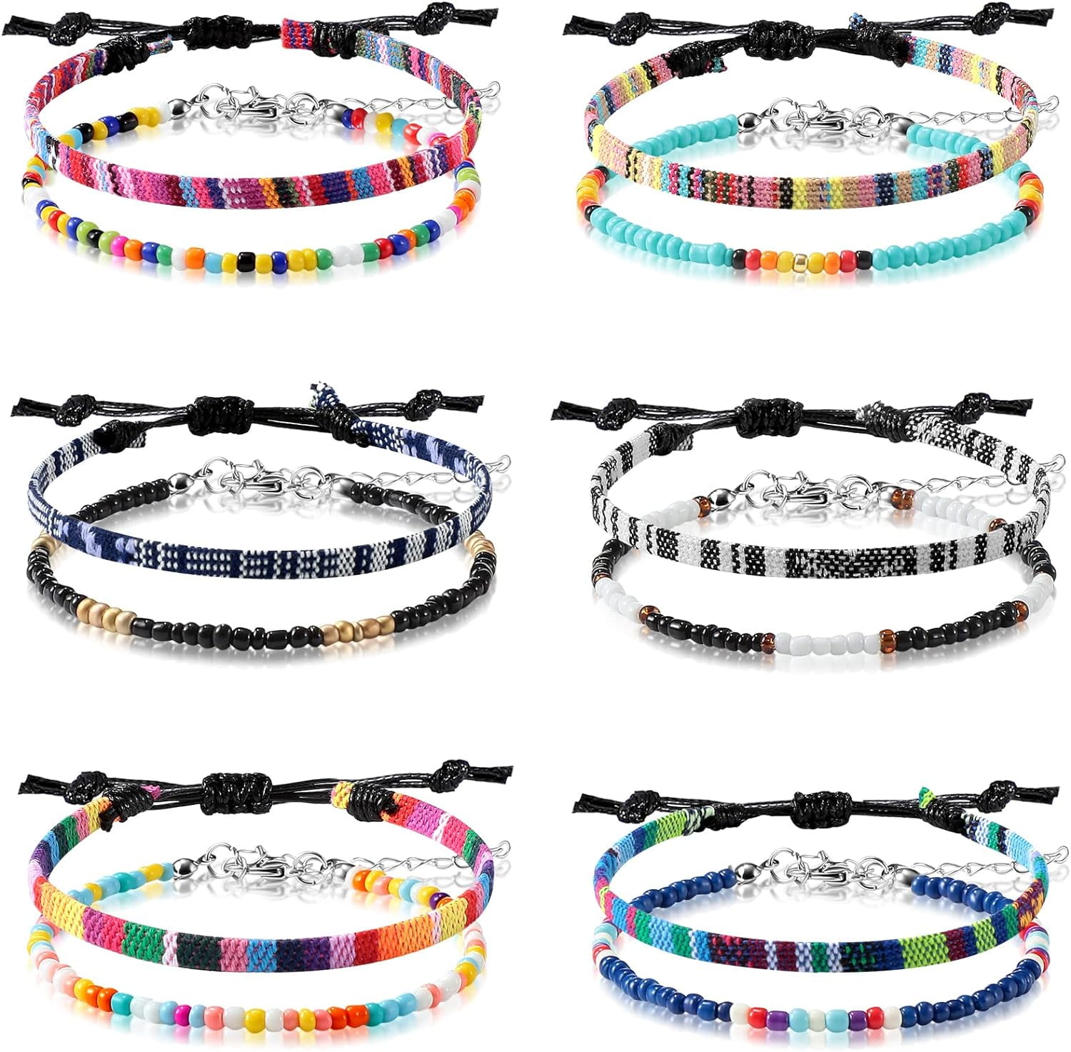 6 Pcs Boho String Bracelets Adjustable Surfer Anklets Friendship ...