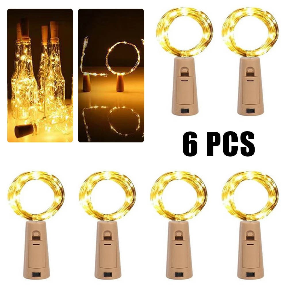 6 Pcs Bottle Top String Lights 10 Leds White Fairy Wine Cork Shaped ...