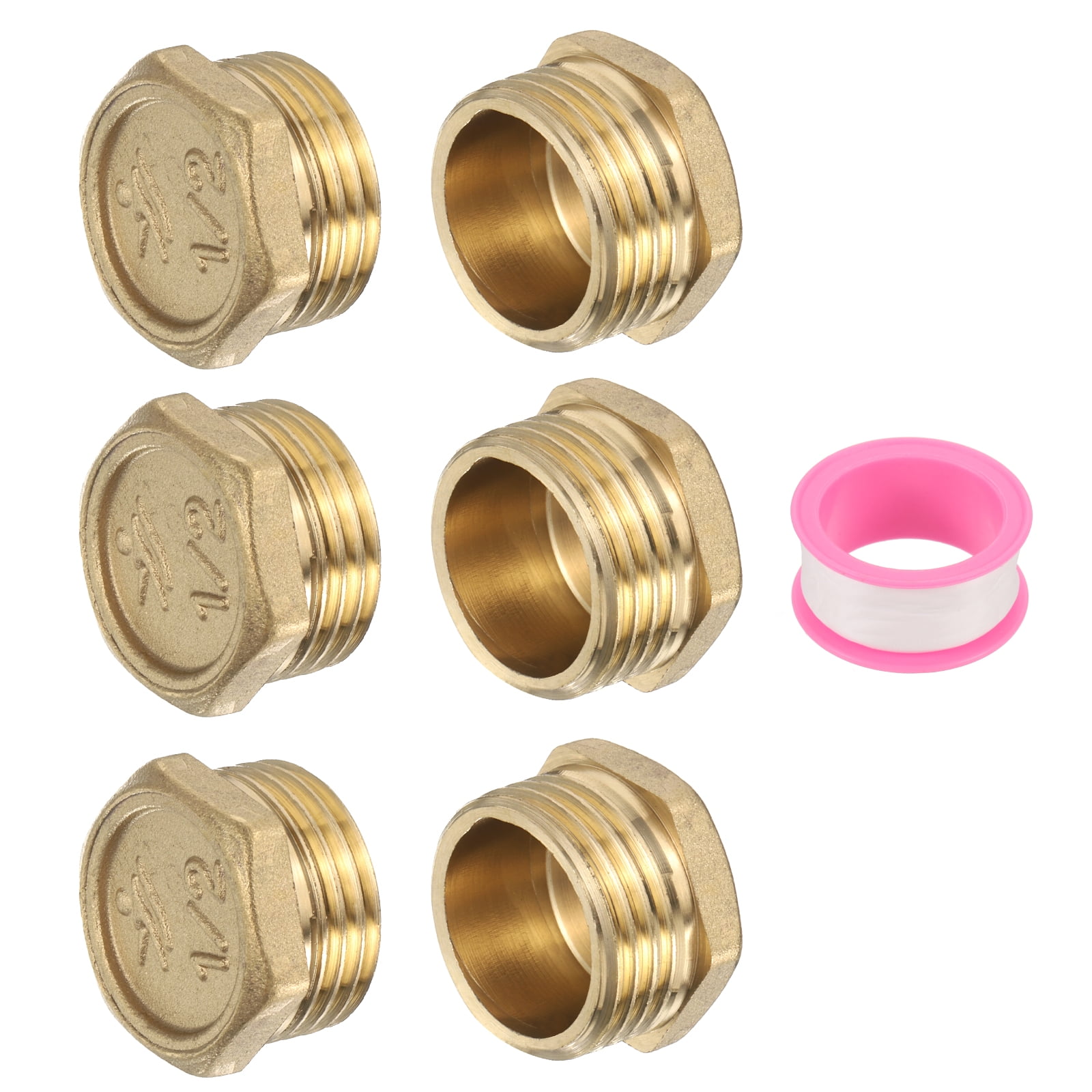 6 Pcs Brass Outer Hex Thread Fittings, G1/2" Male Brass Plug Male ...