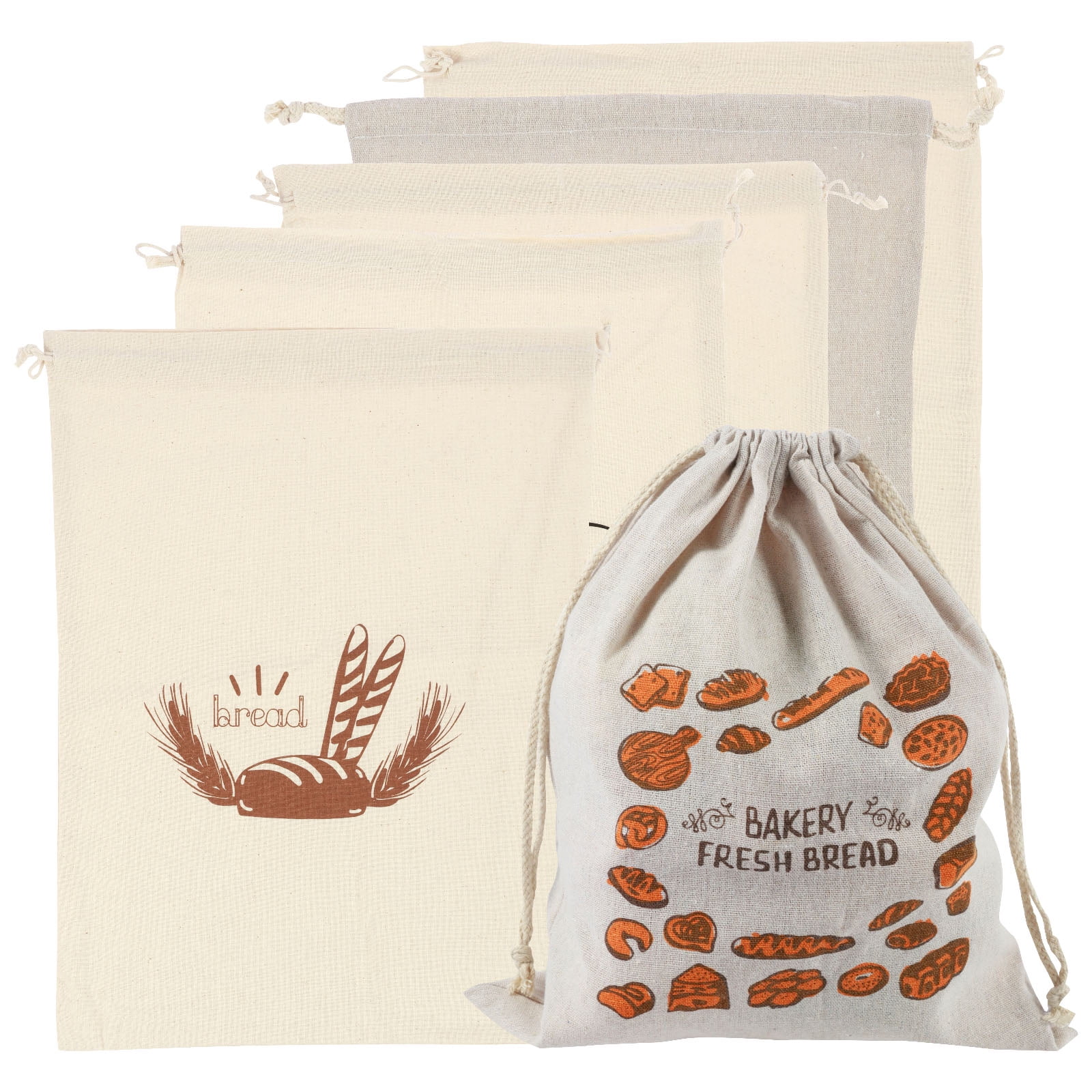 6 Pcs Bread Bag with Drawstring Natural Linen Bread Storage Bag ...