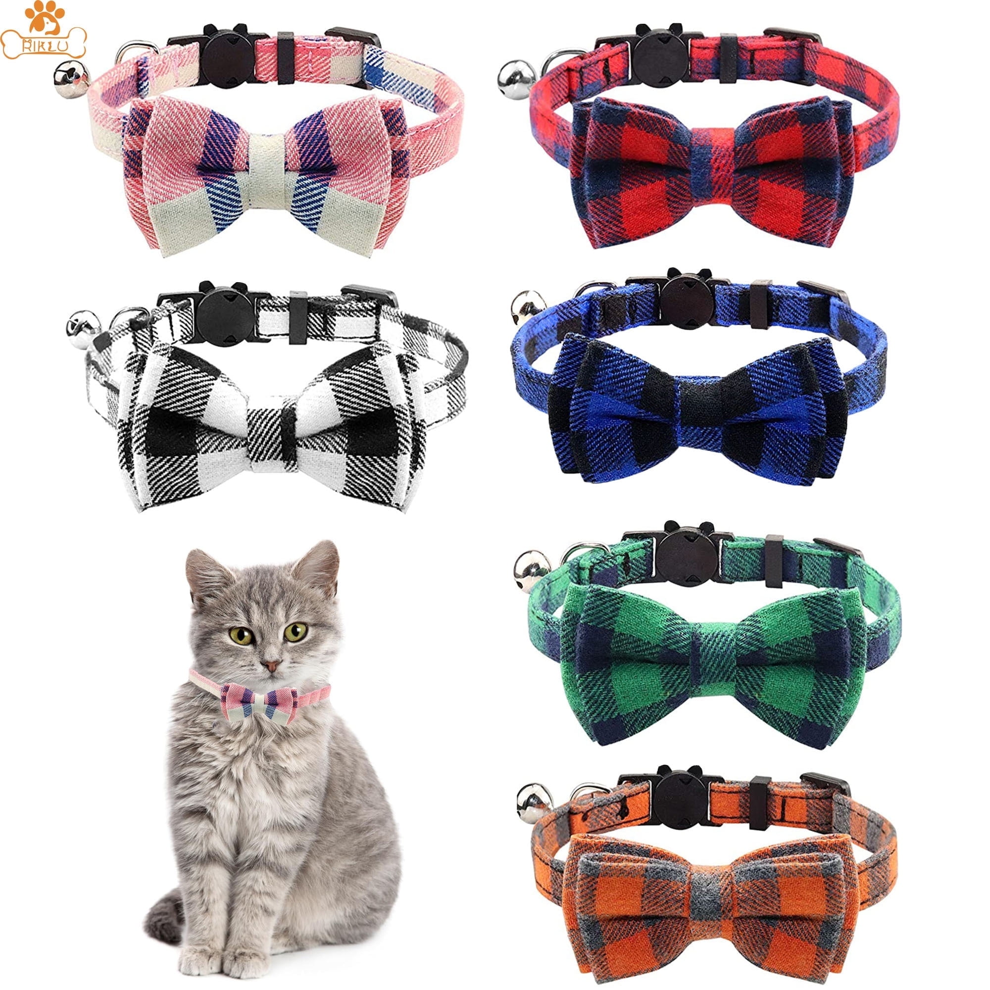 Riklu 6 Pcs Breakaway Cat Collar with Bow Tie and Bell, Adjustable Safe ...