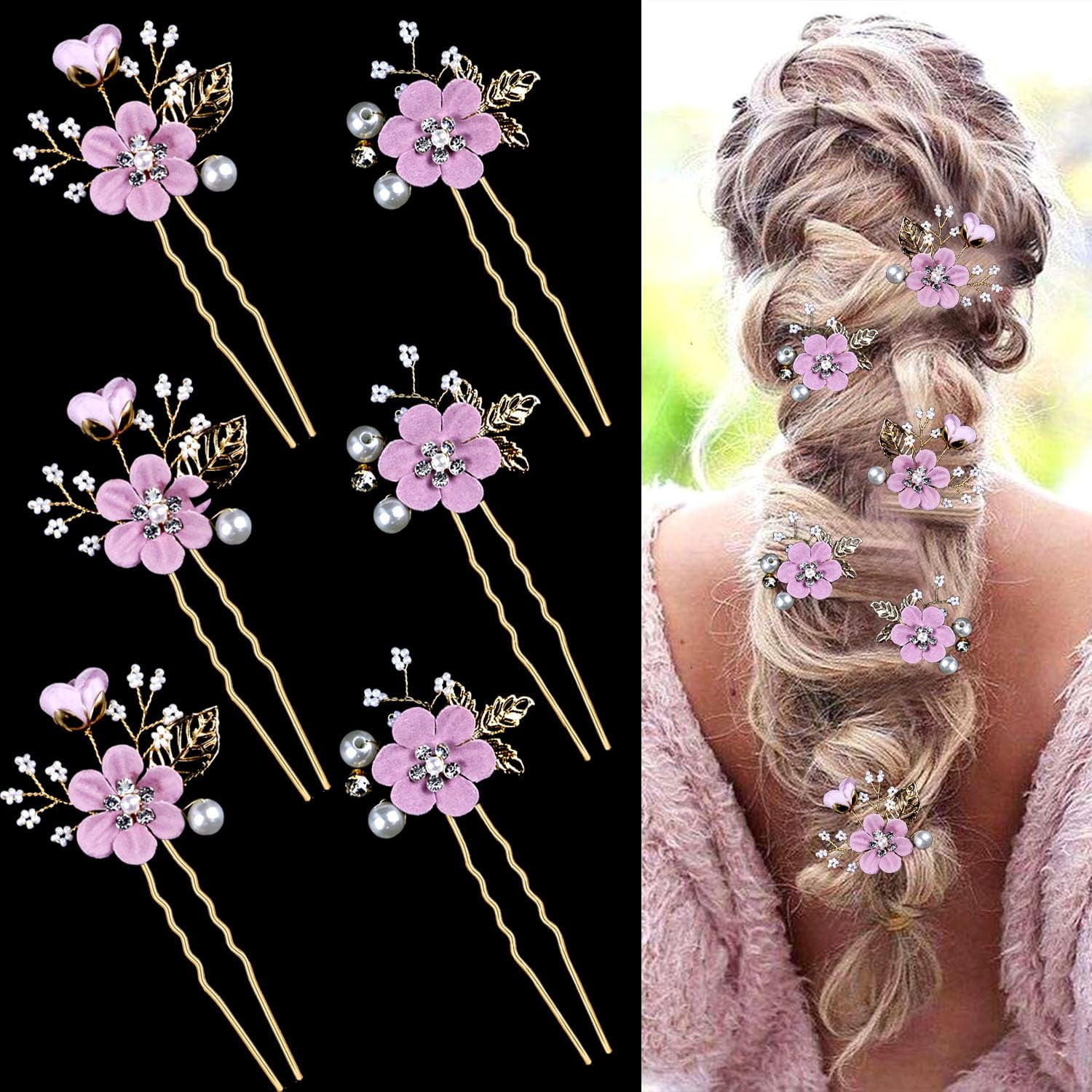 6 Pcs Bridal Flower Wedding Hair Pins Crystal Pearl Hair Pins Clips ...
