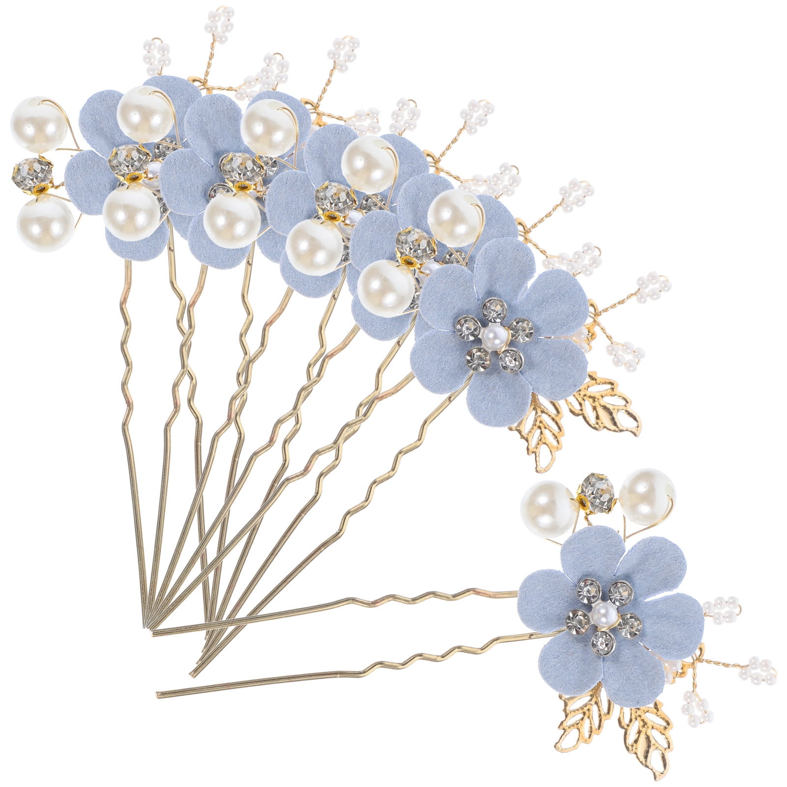 6 Pcs Bridal U Shaped Hair Fork Rhinestone Bobby Pins Barrettes Pearl