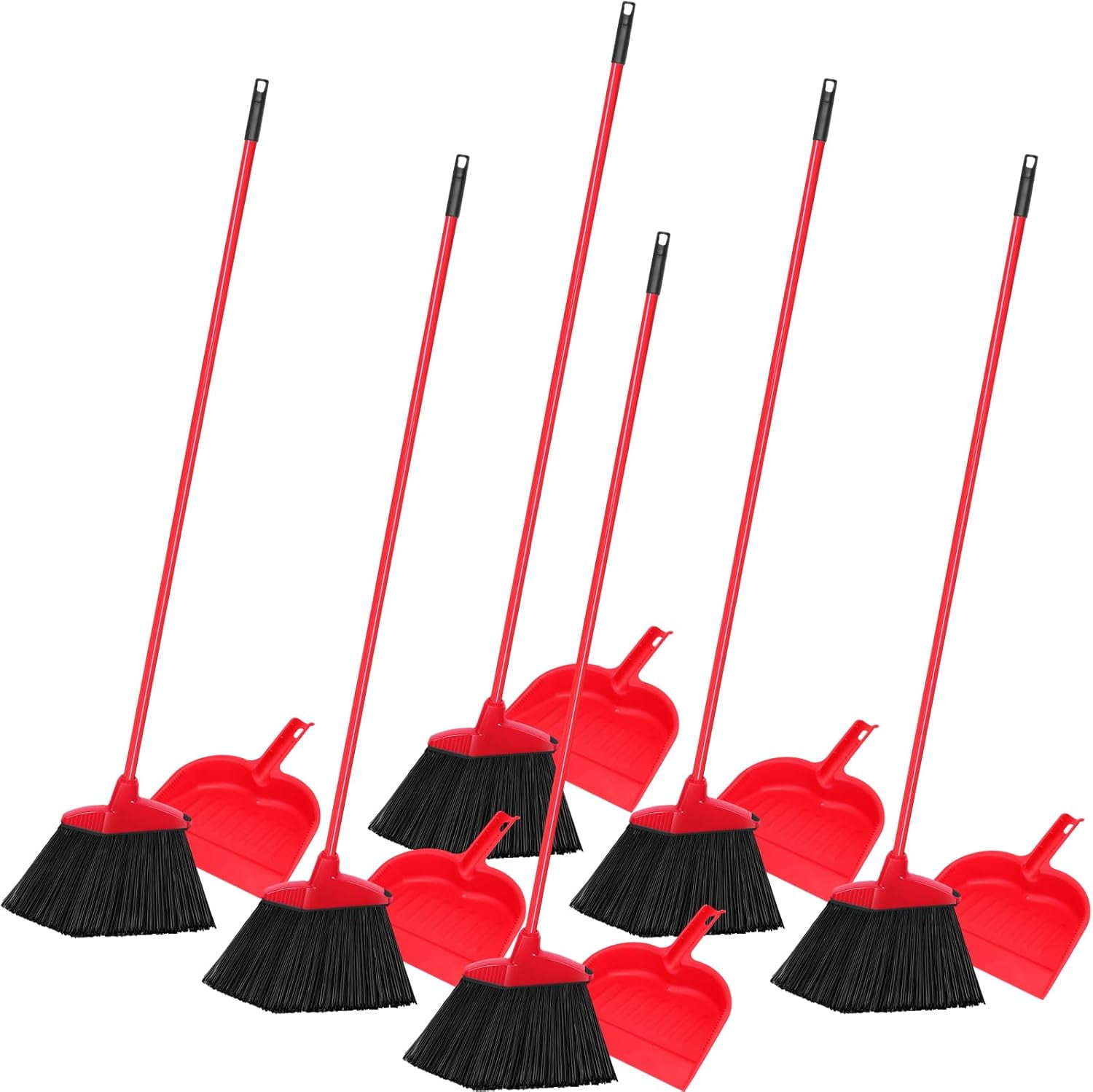 6 Pcs Broom and Dustpan Set 54 Inch Heavy Duty Indoor Brooms with Dust ...