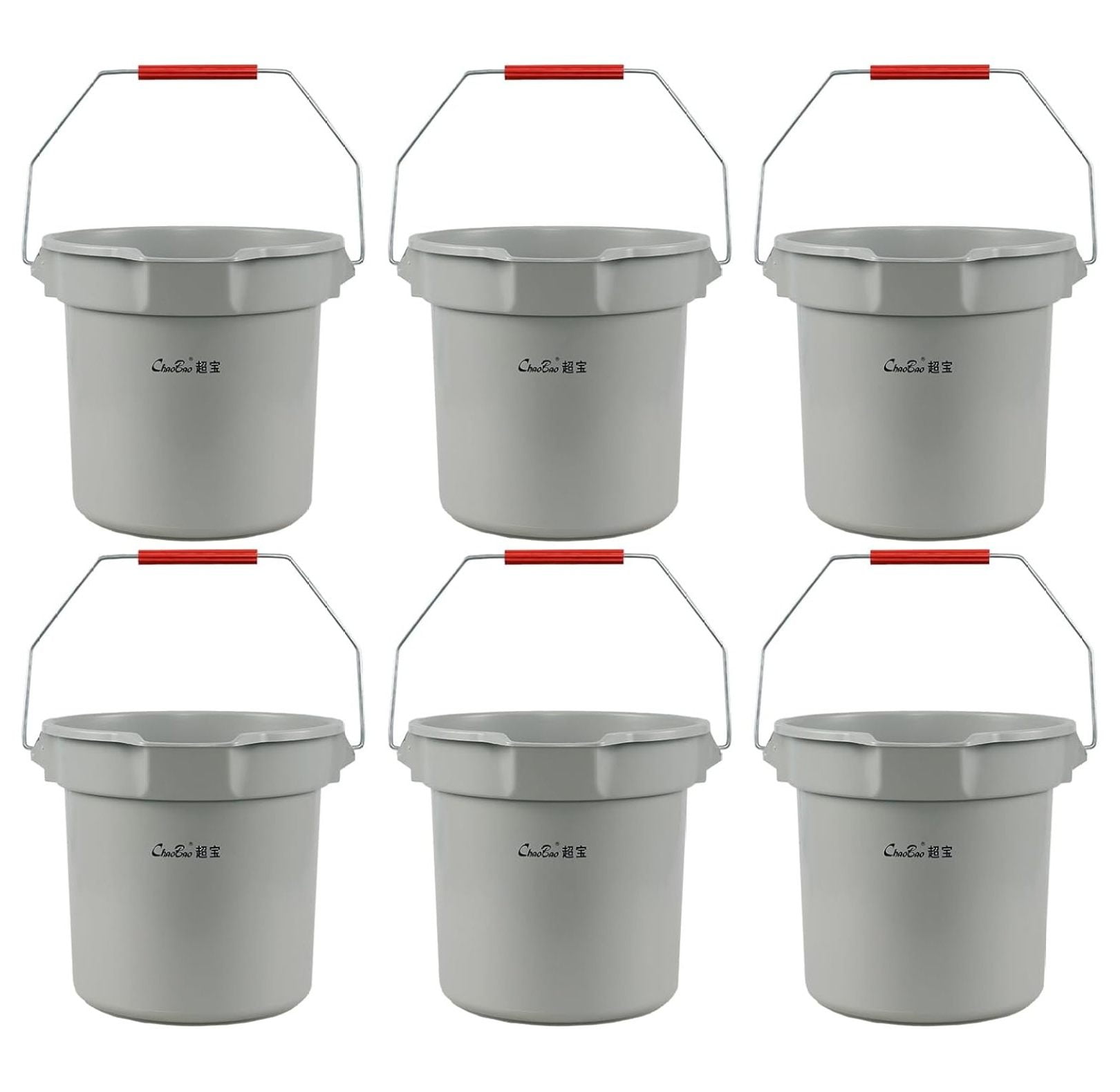 6 Pcs Bucket with Ergonomic Handle, 14-Quart Heavy-Duty Round Bucket ...