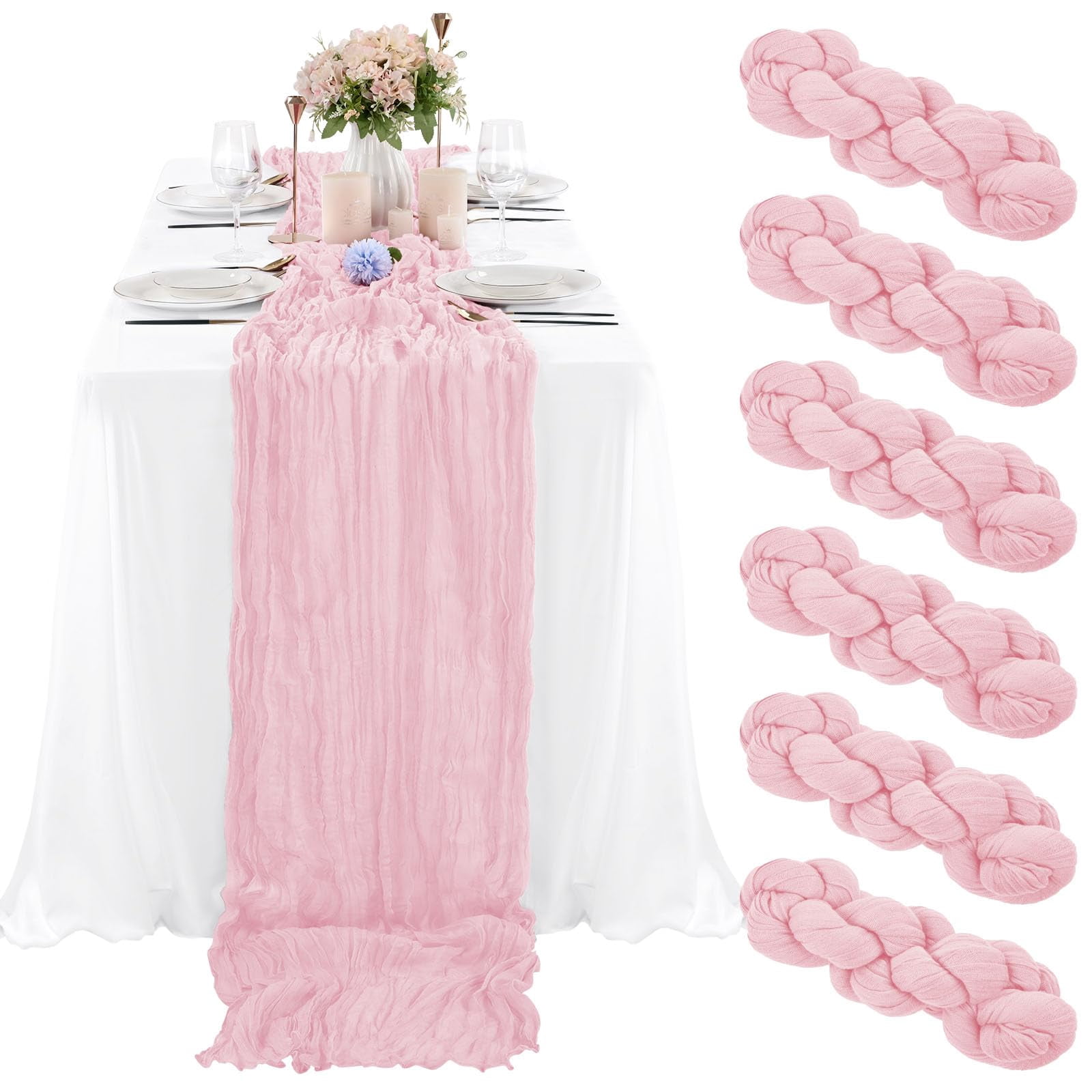 6 Pcs Burgundy Cheesecloth Table Runner 10FT, Gauze Table Runner for ...