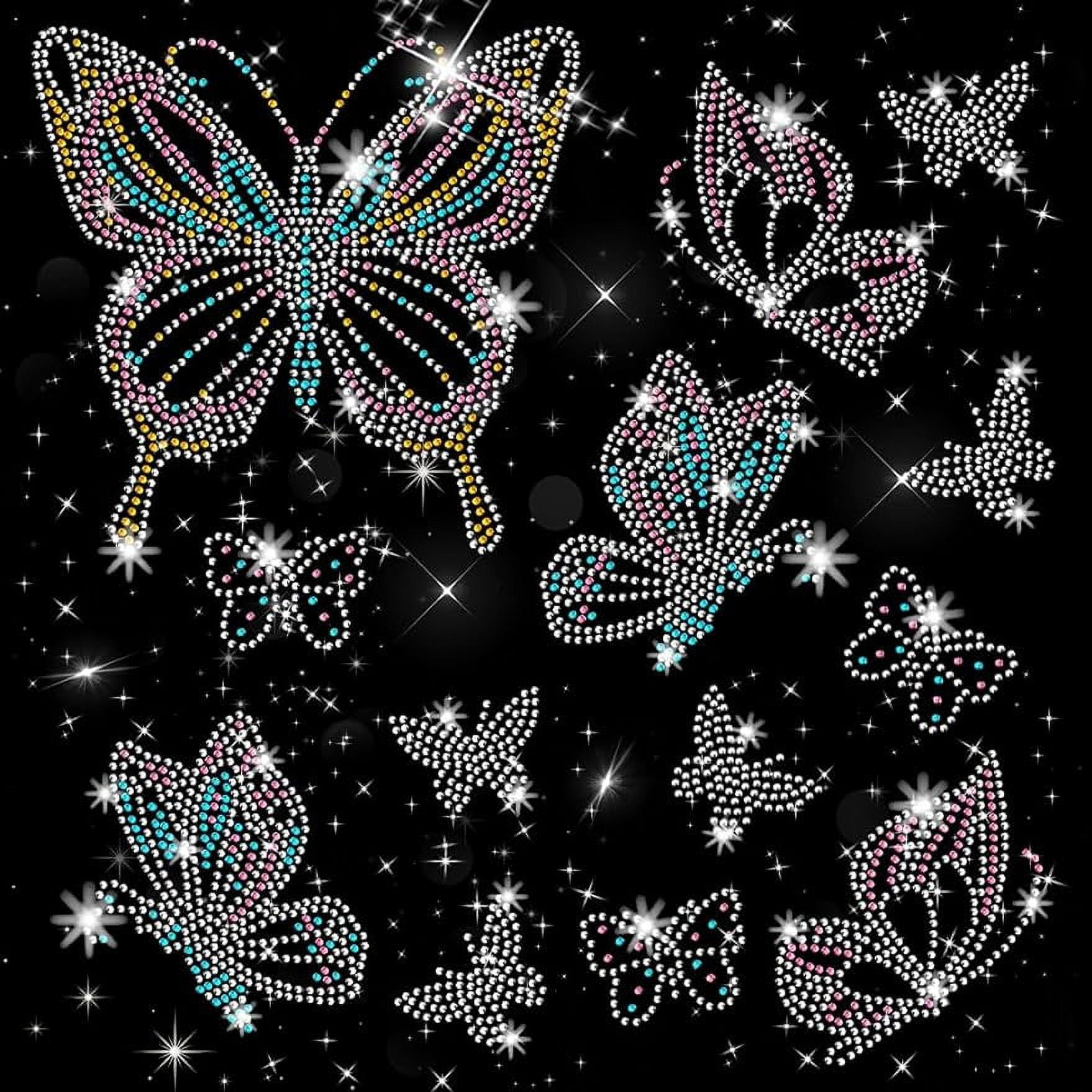6 Pcs Butterfly Patterns Rhinestone Iron on Hotfix Transfer Decal Bling ...