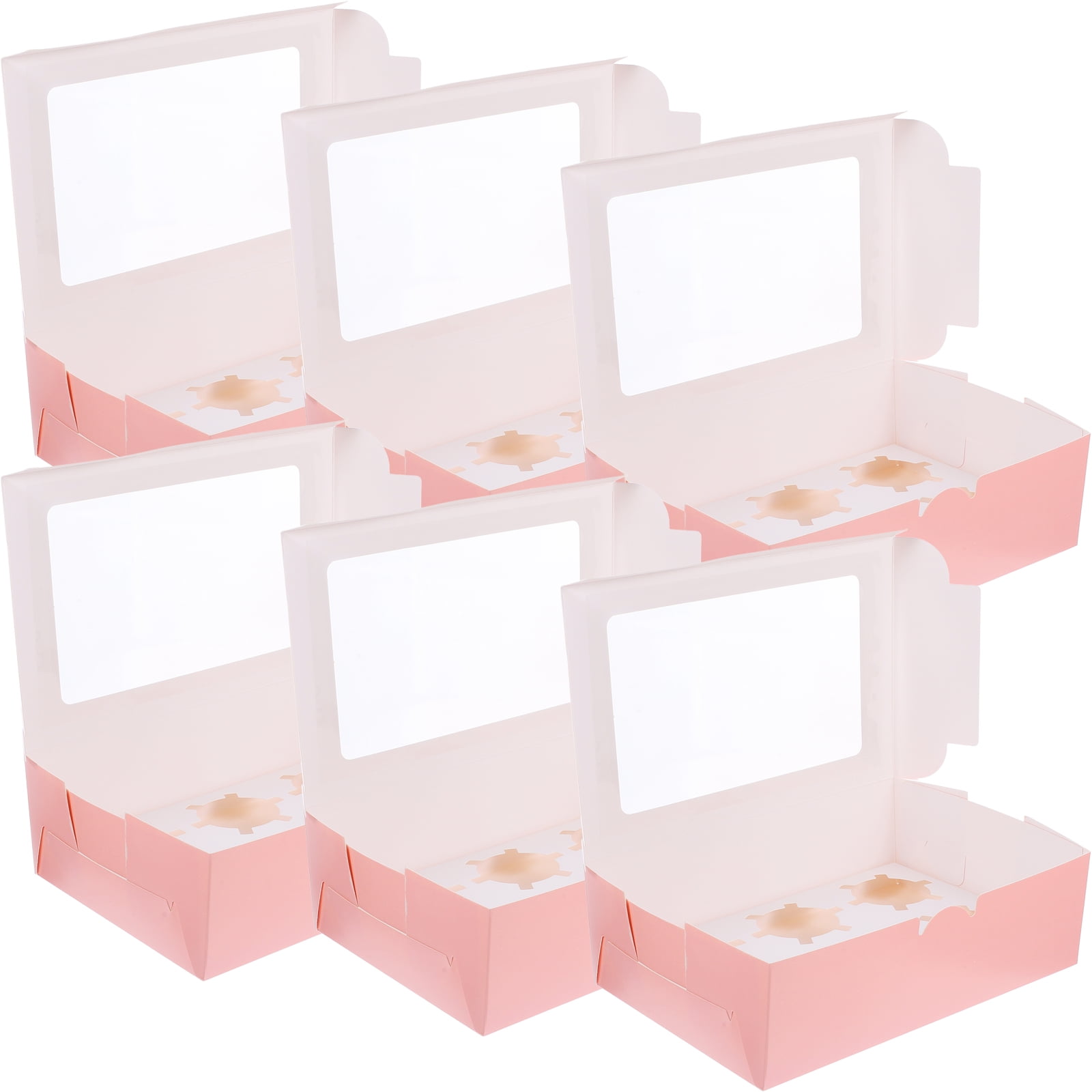 BEADCEST 6 Pack Pink Cupcake Boxes Portable Paper Bakery Carrier for ...