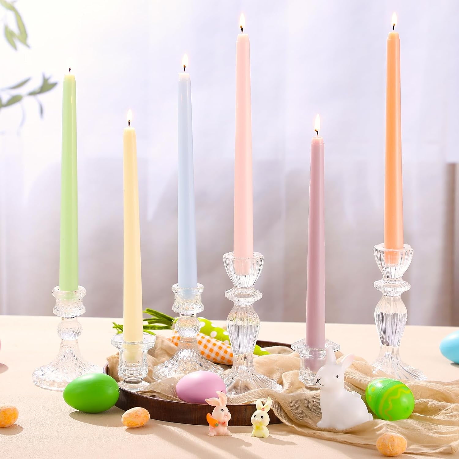 6 Pcs Candy Taper Candles 10 Inch Easter Pastel Unscented Smokeless ...