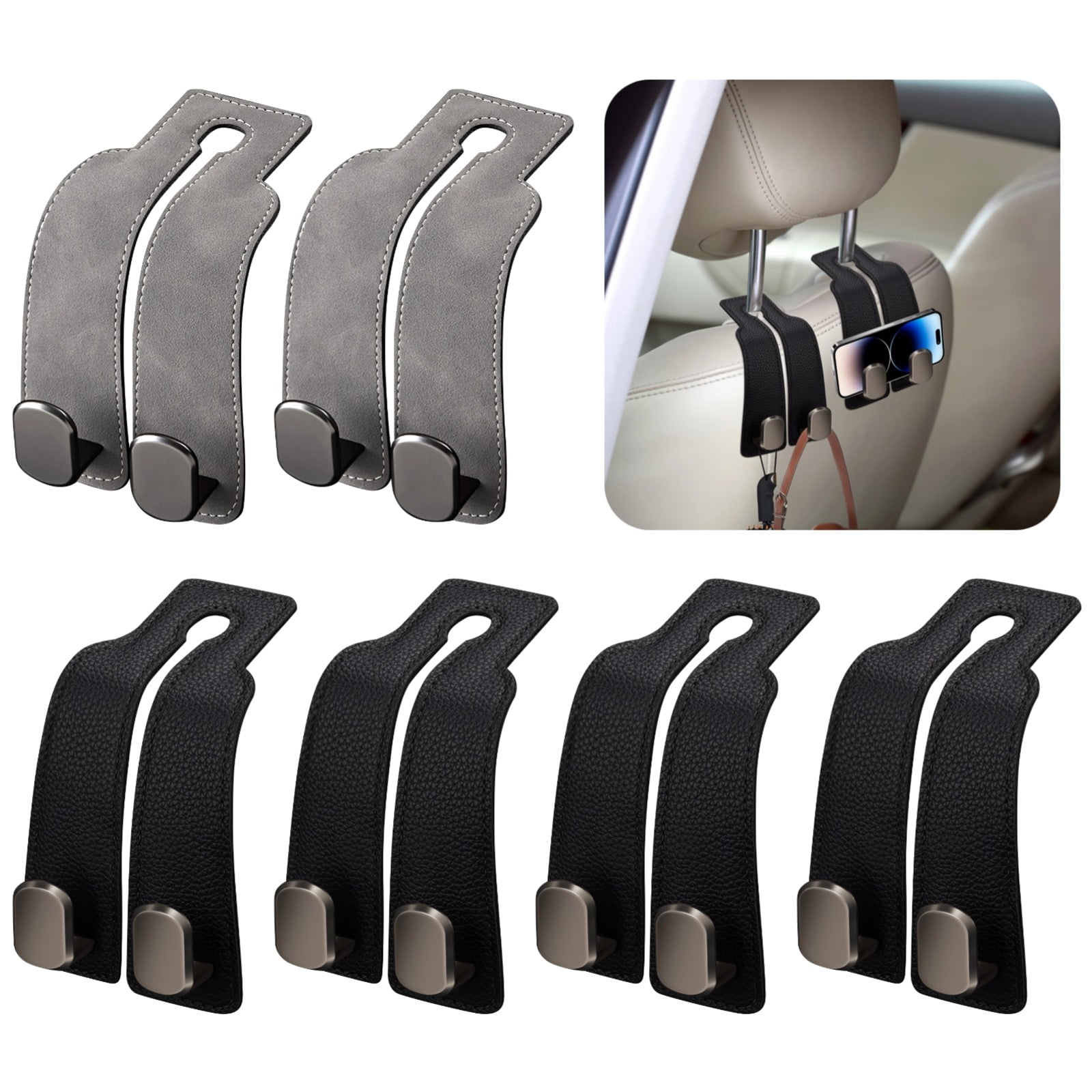 6 Pcs Car Hooks for Headrests, Car Seat Dual Hooks, Leather Seat Back ...