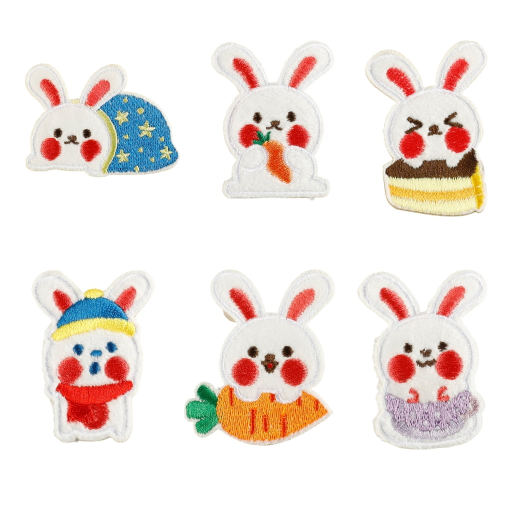 6 Pcs Cartoon Rabbits Iron On Patches Sewing Patches Animal Repair ...