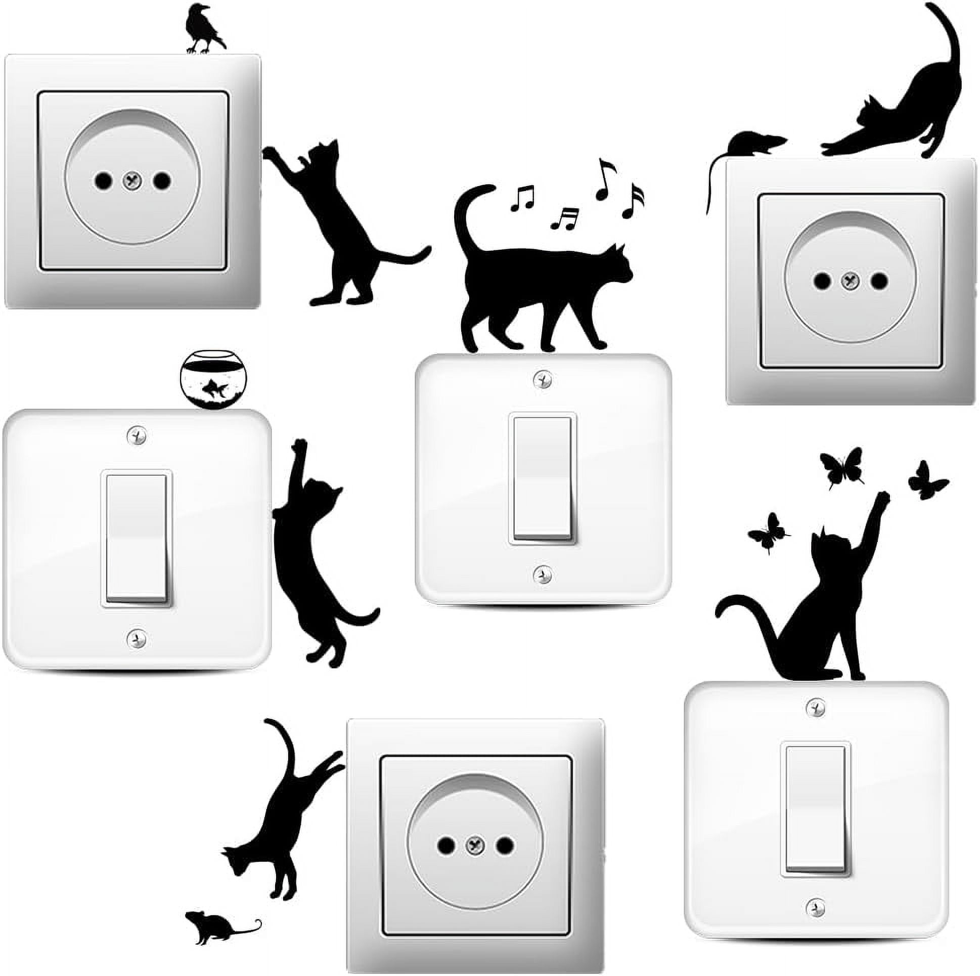 6 Pcs Cat Silhouette Creative Light Switch Stickers Cute Cat Wall ...