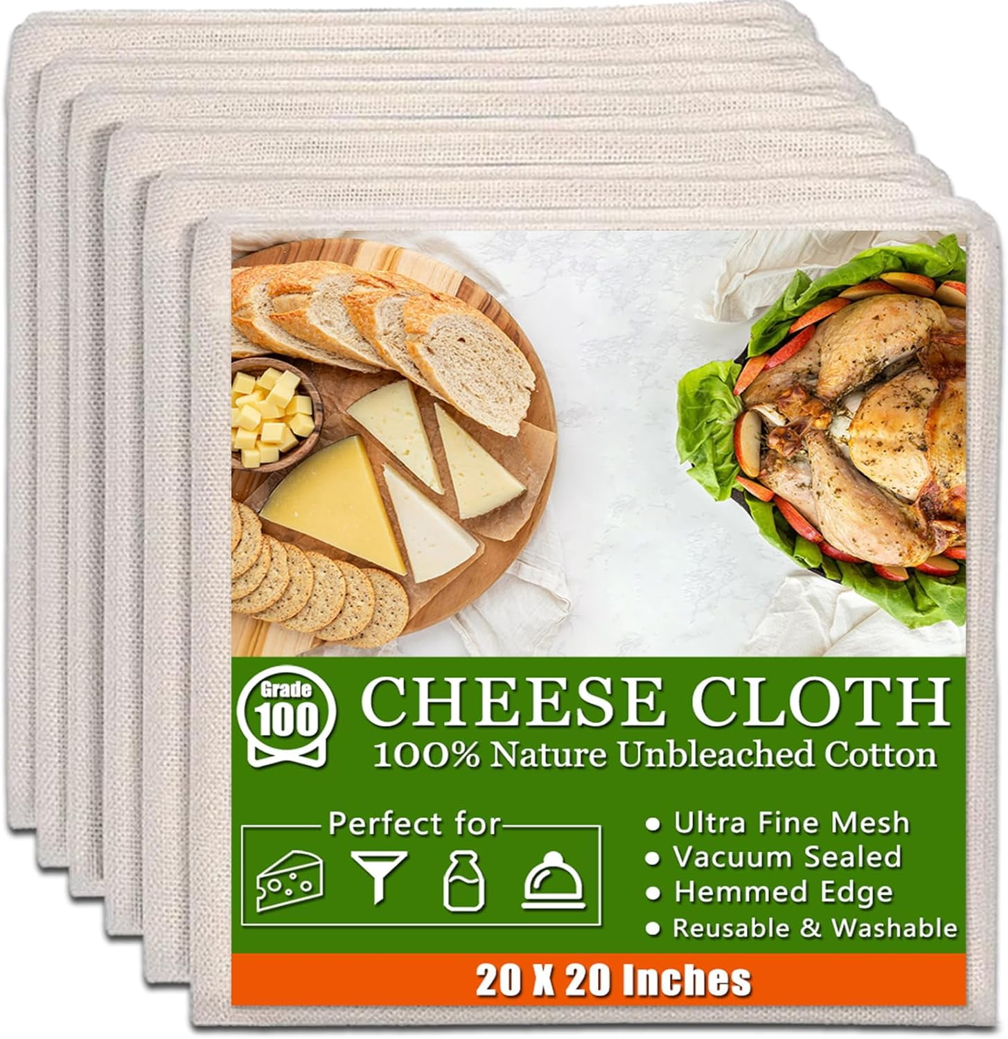 6 Pcs Cheese Cloths for Straining, 20x20 Inch Grae 100 Precut Cheese ...