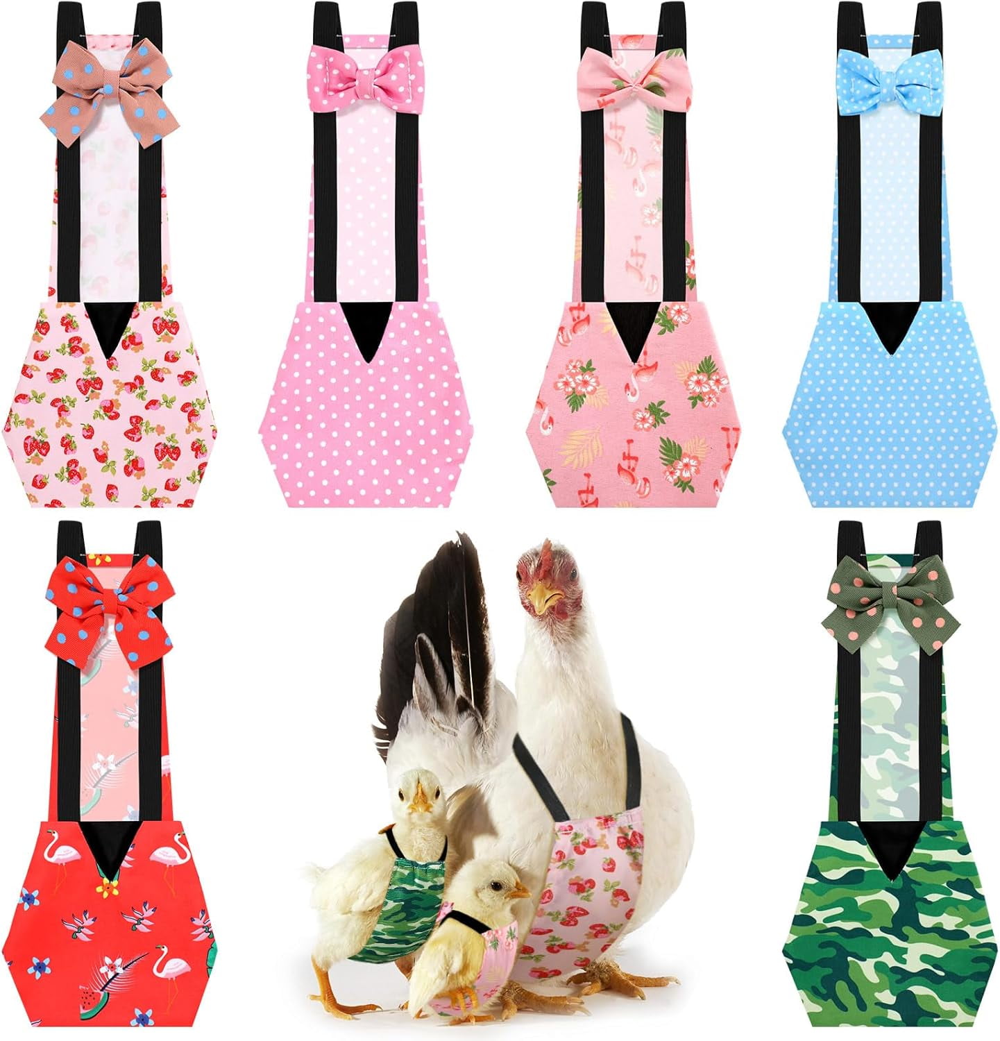 6 Pcs Chicken Diapers Reusable Washable Ducks Diapers with Bow Tie for ...