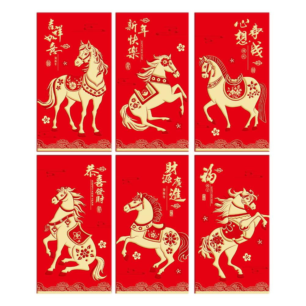 6 Pcs Chinese New Year Red Envelopes,2026 Year of The Lucky Horse Hong ...