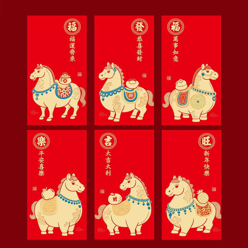 6 Pcs Chinese New Year Red Envelopes Horse 2026, Year of the Horse Red ...
