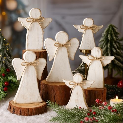 6 Pcs Christmas Angel Table Decoration Wooden Farmhouse Table ...