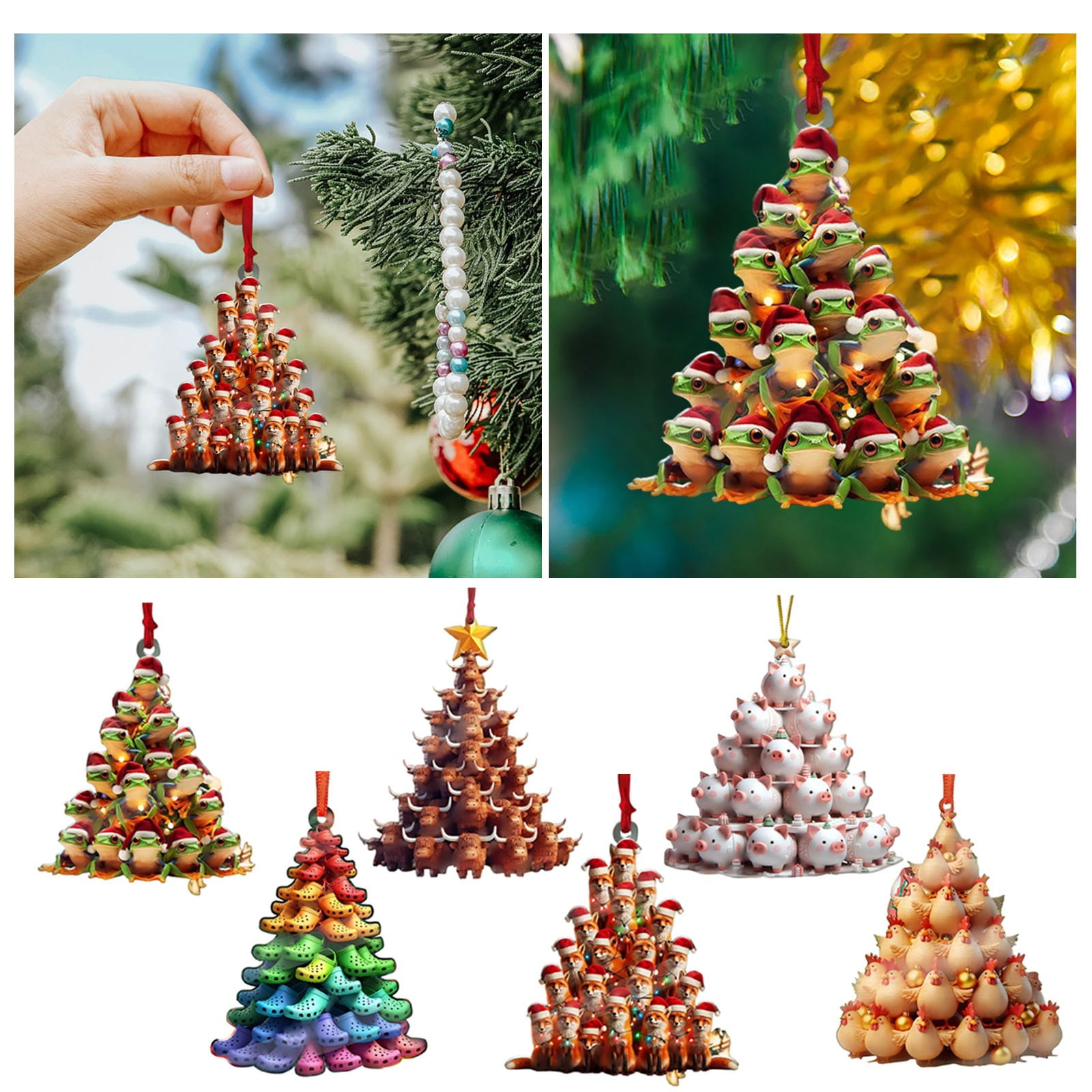 6 Pcs Christmas Animal Tree Decorations, Funny 3D Acrylic Pyramid ...